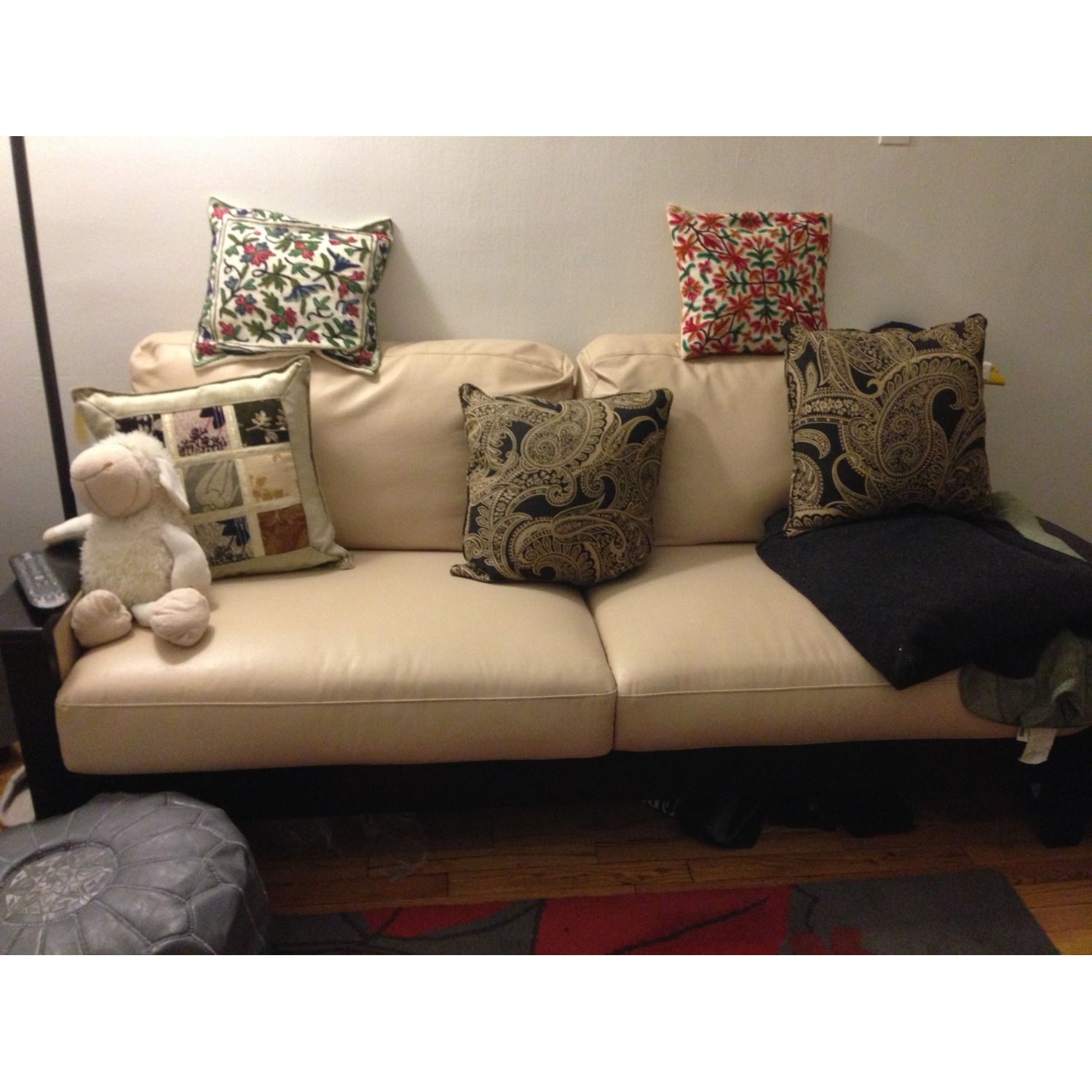 Almond Leather Sofa - AptDeco