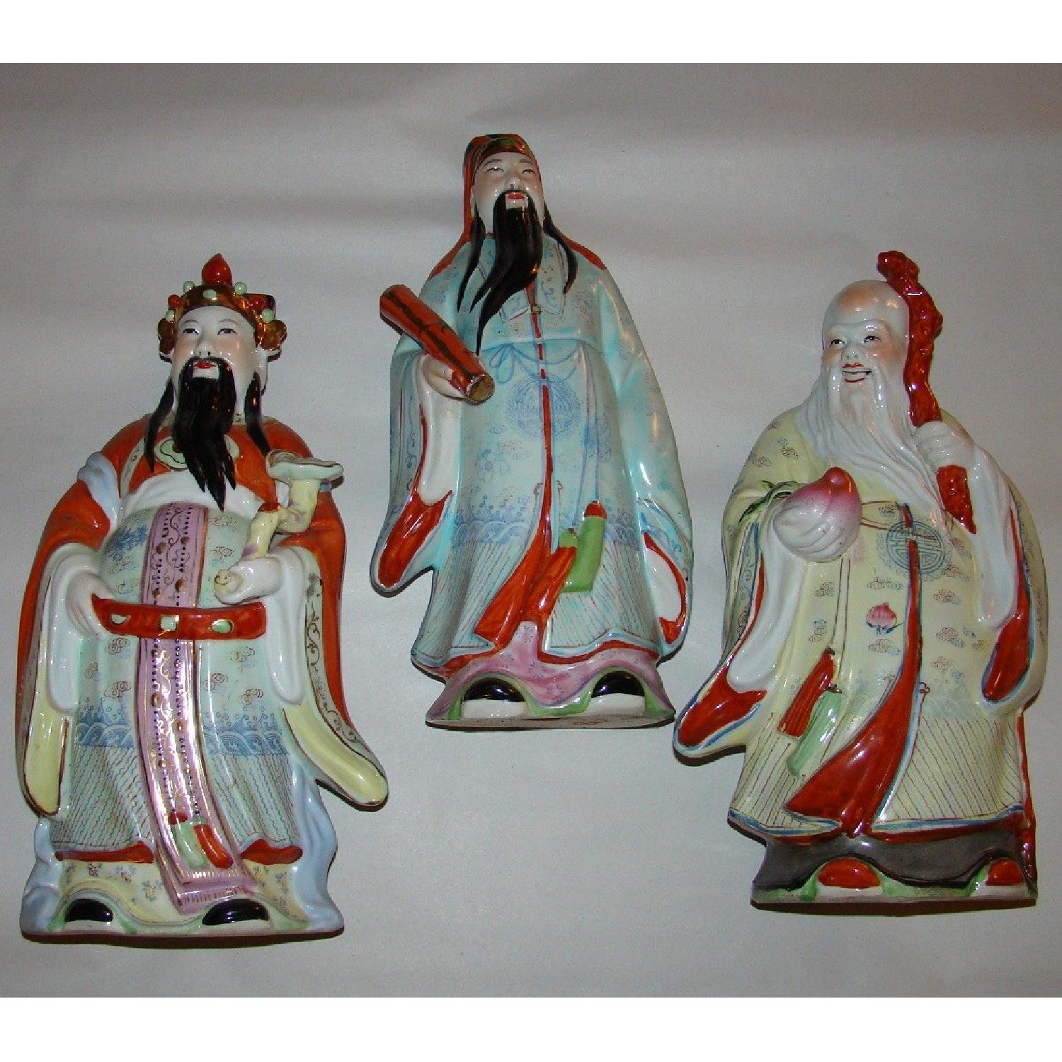 Fu, Shu & Lu Star Chinese Porcelain Figurine Trio 1920s - AptDeco