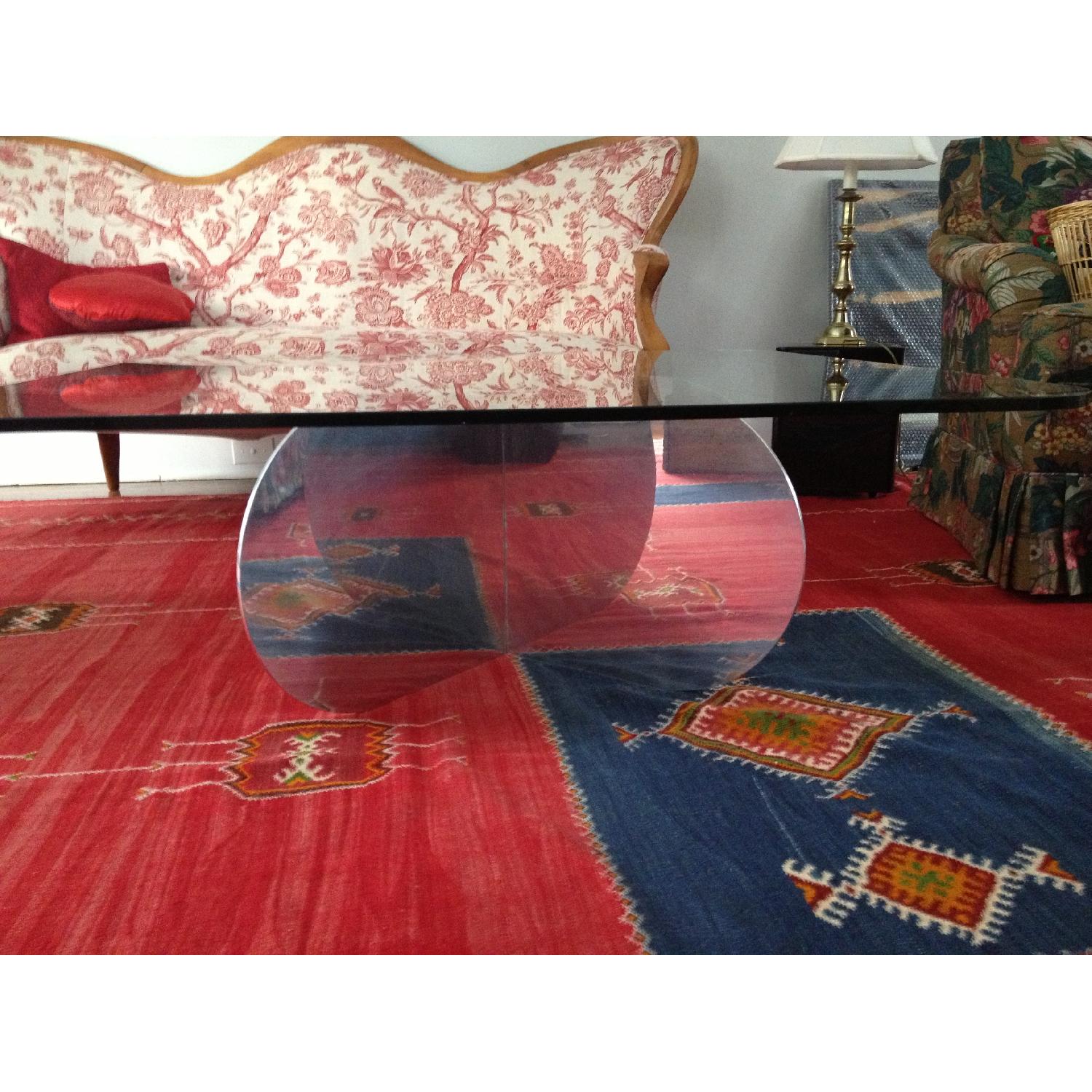 Midcentury Glass & Stainless Steel Coffee Table - AptDeco