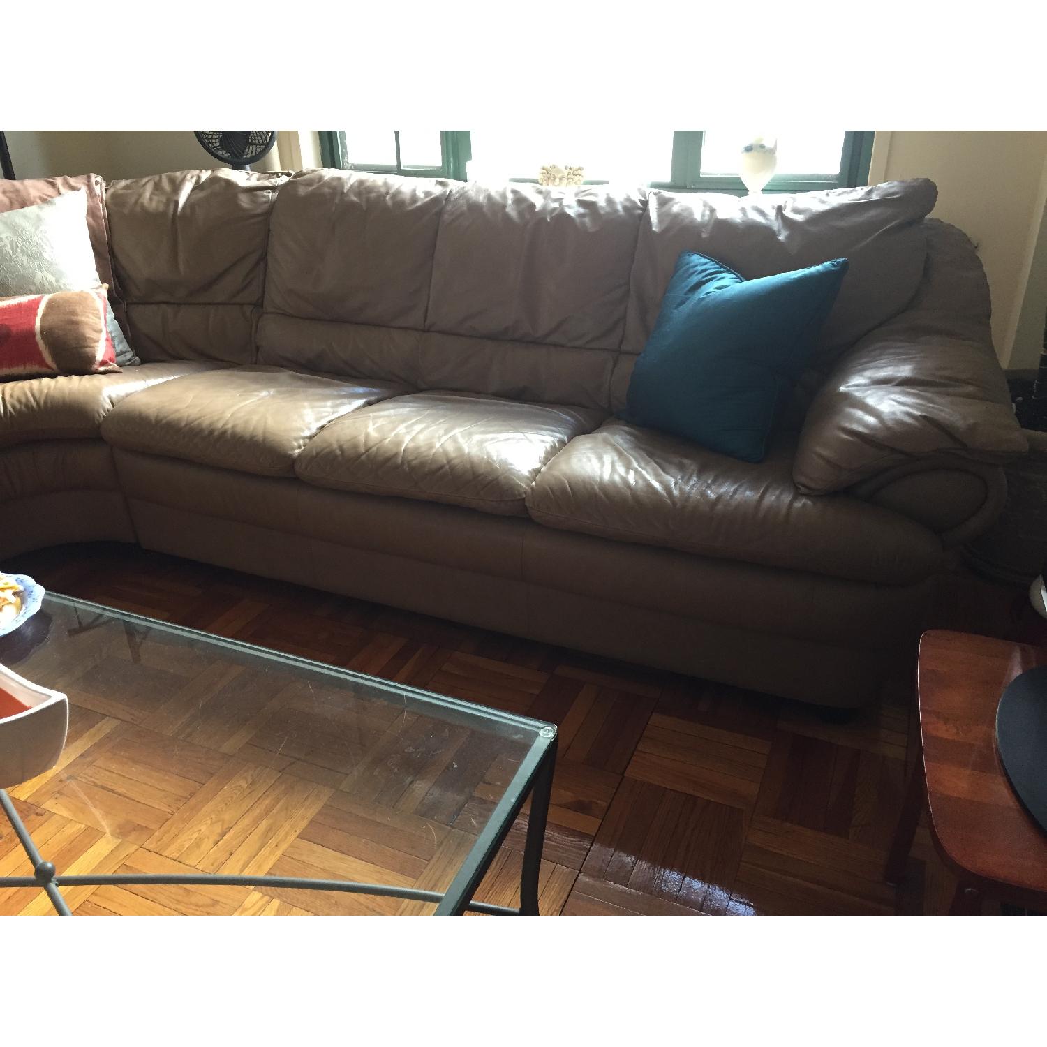 Natuzzi Tan Leather Sectional - AptDeco