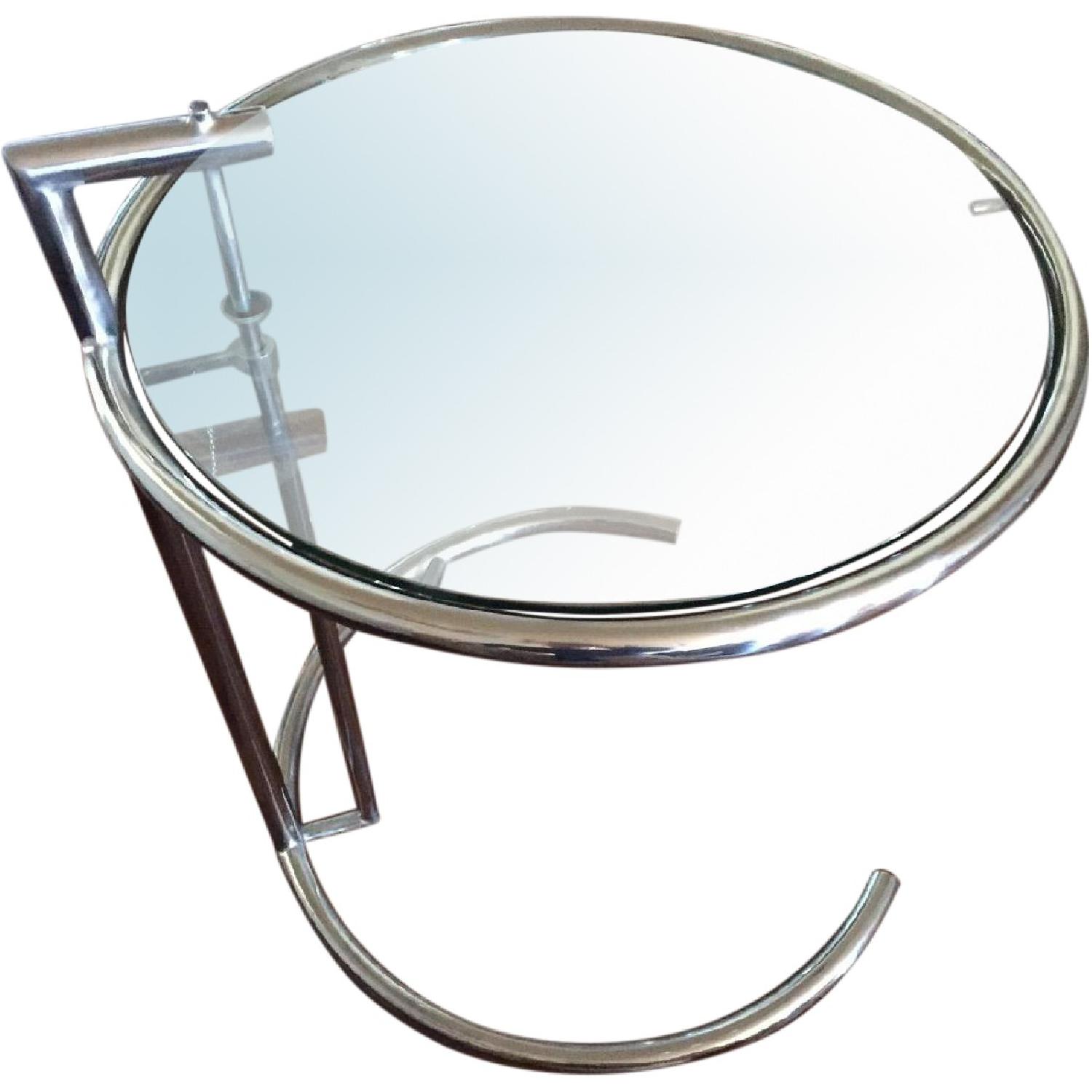 Eileen Grey Adjustable Height Chrome Side Table w/ Glass Top - Pair - AptDeco