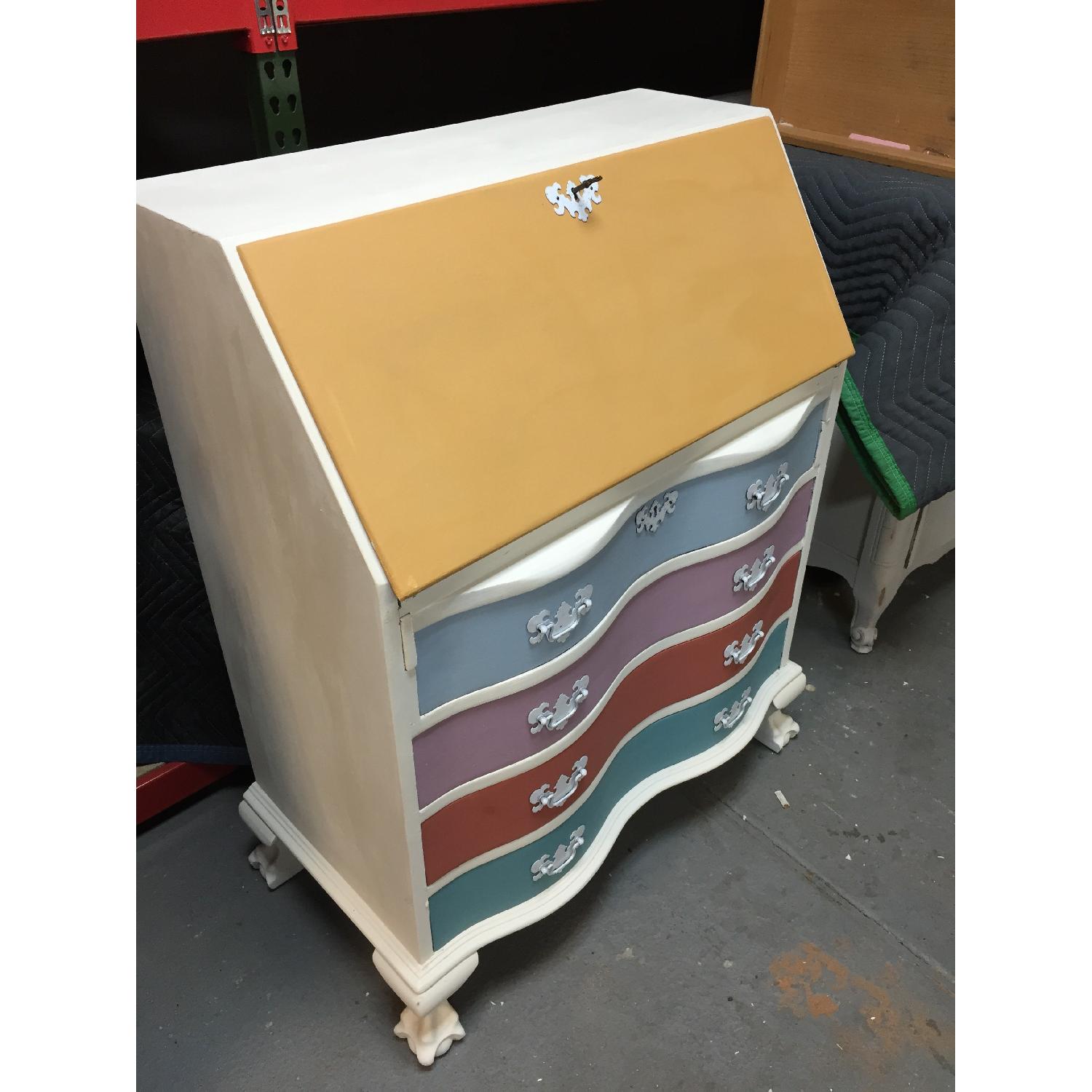 Vintage Chippendale Style Bureau Painted In Multi Colors - AptDeco