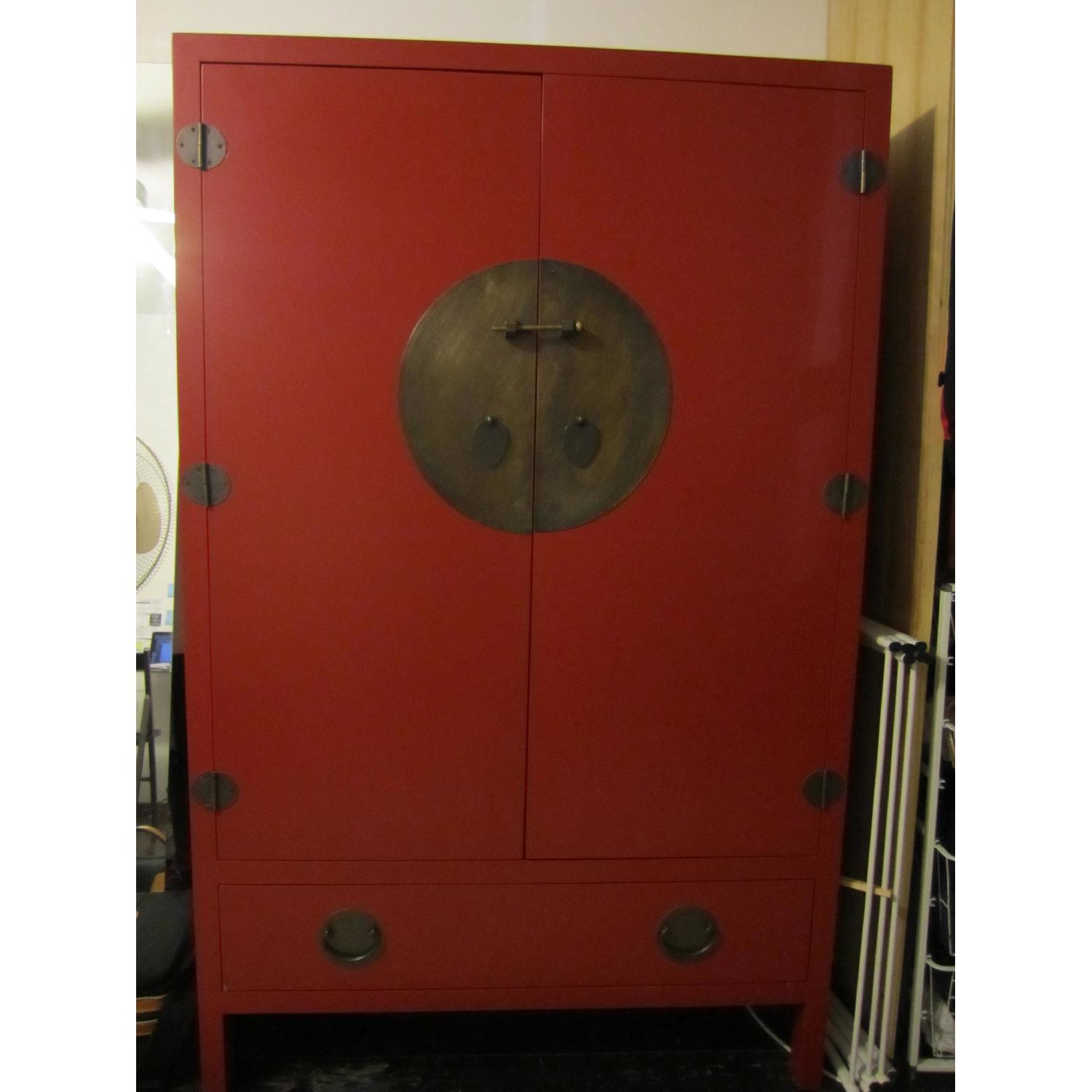 Red Ming Dynasty Inspired Armoire/Cabinet - AptDeco