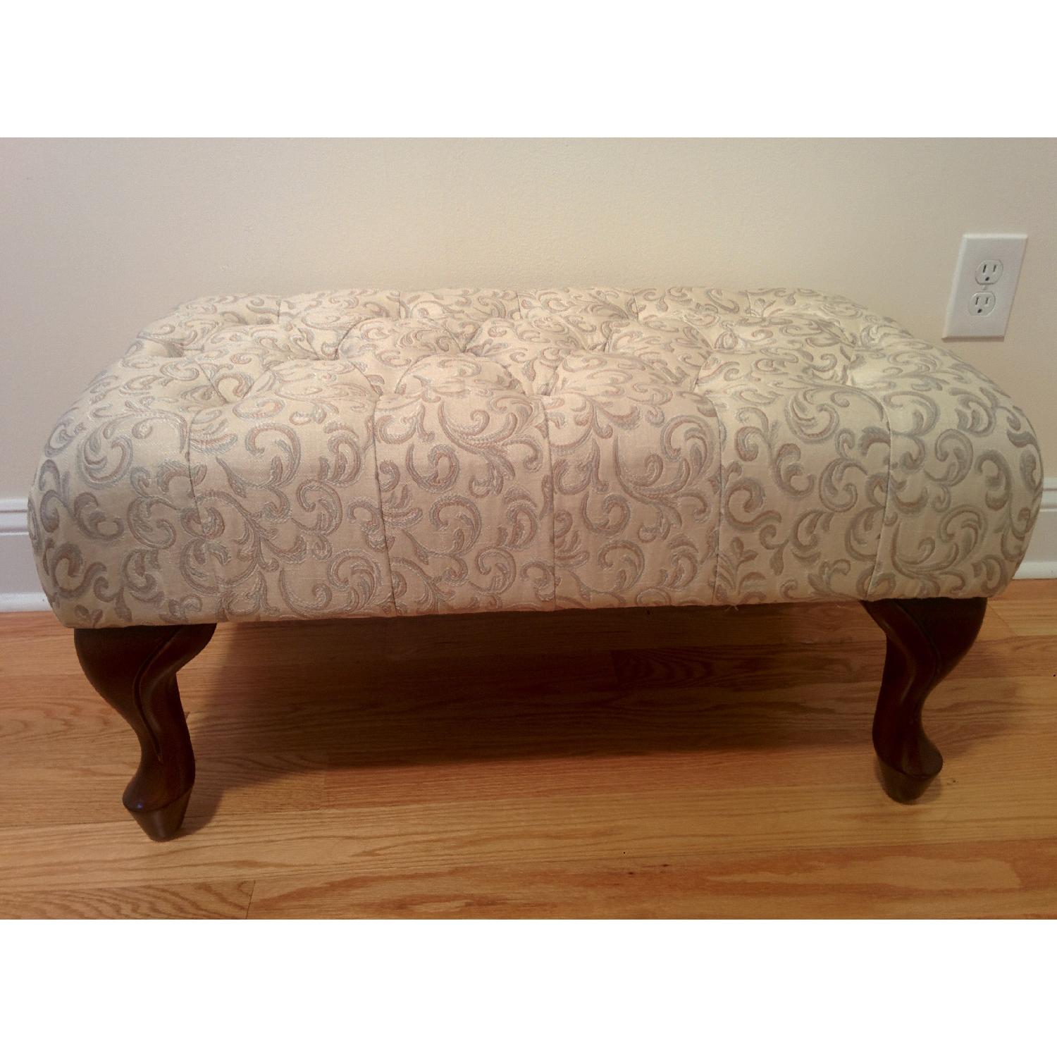 Classic Floral Fabric Print Tufted Bench Ottoman with Carved Legs - AptDeco