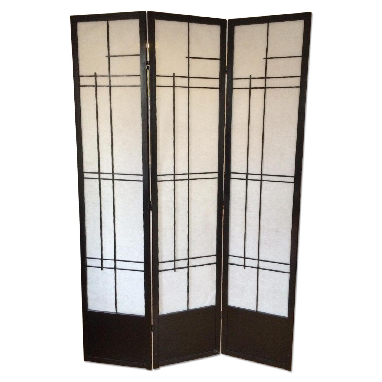 Black Painted Wood & White Fabric Room Divider/Screen - AptDeco