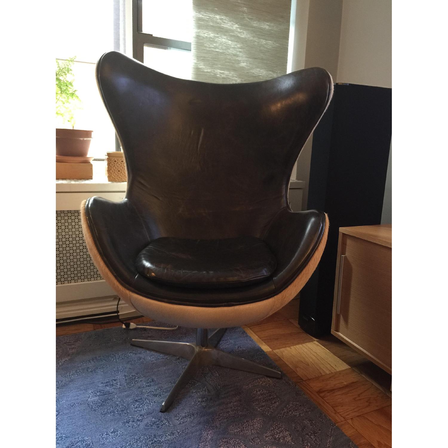 Restoration Hardware 1950's Leather/Cowhide Copenhagen Egg Chair - AptDeco