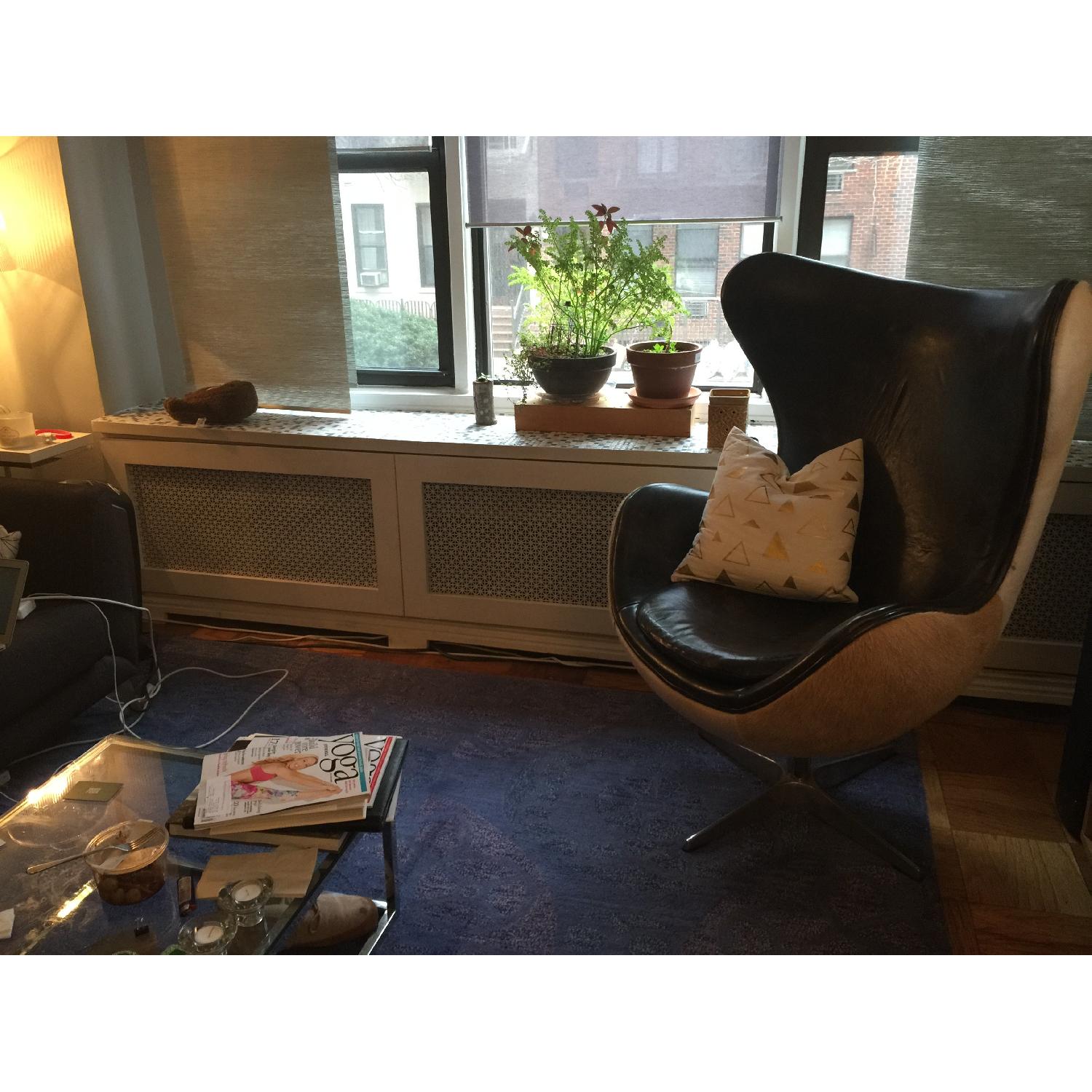 Restoration Hardware 1950's Leather/Cowhide Copenhagen Egg Chair - AptDeco