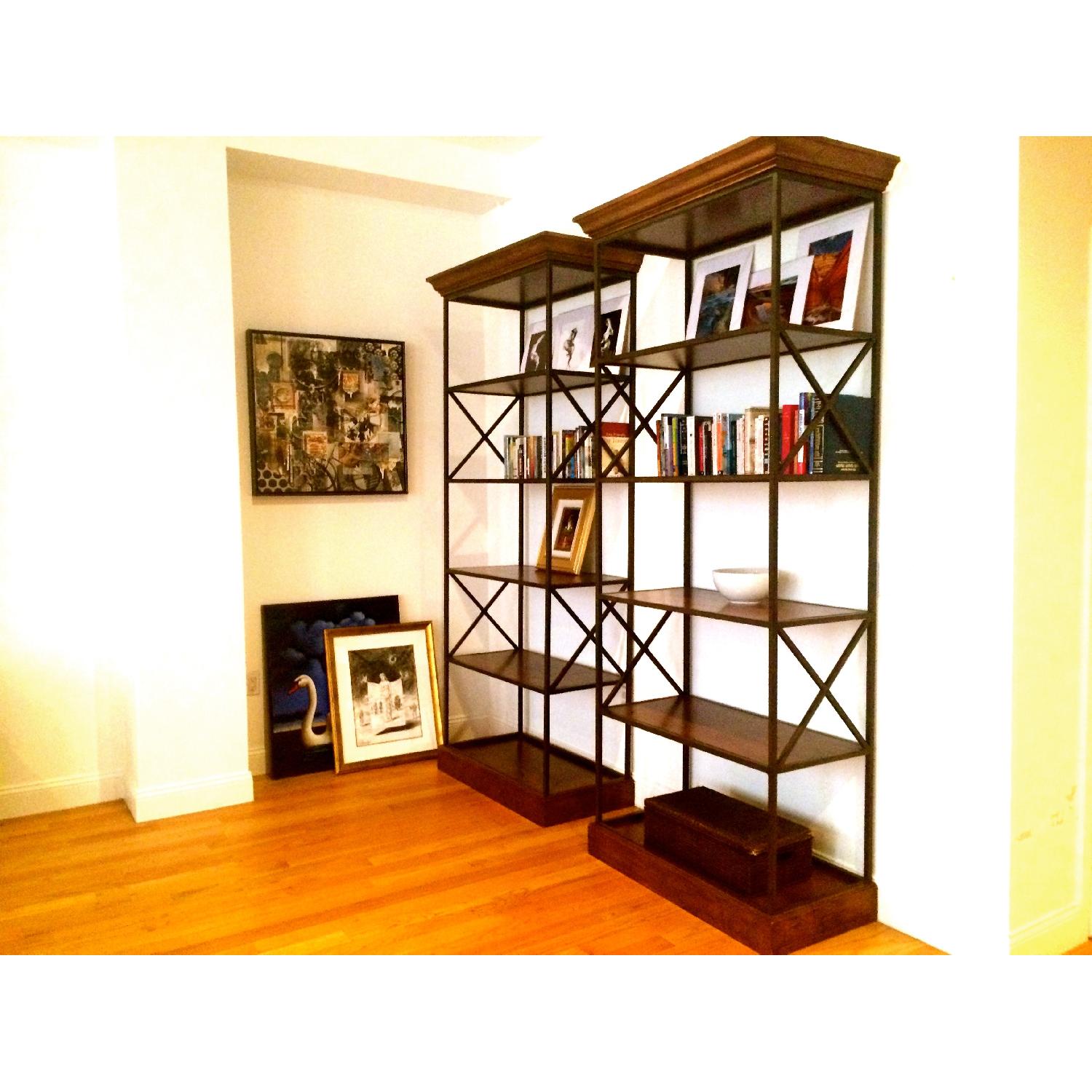 Custom Made Wrought Iron & Cherry Wood Shelves - Pair - AptDeco