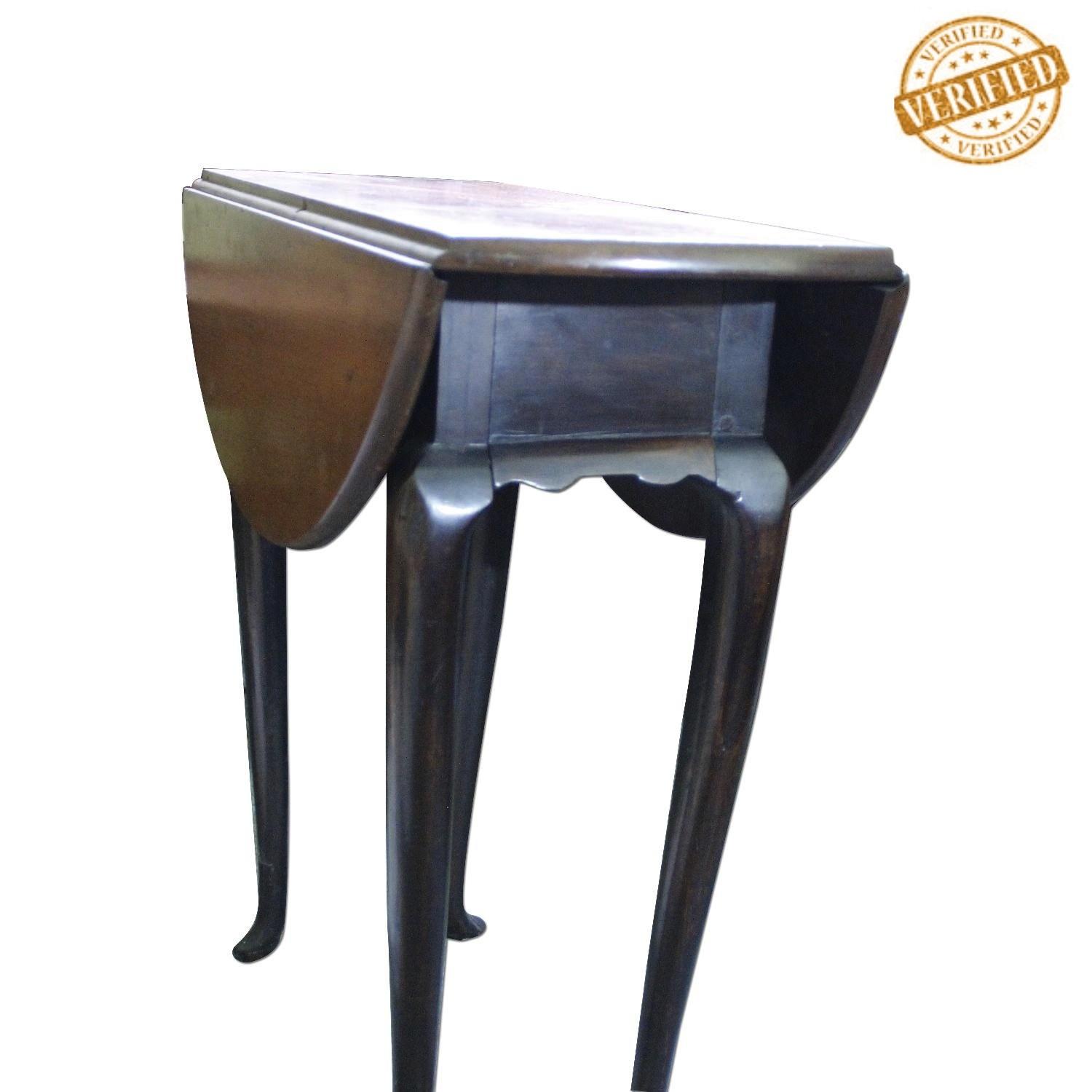 Antique Solid Wood Round Drop Leaf Table - AptDeco