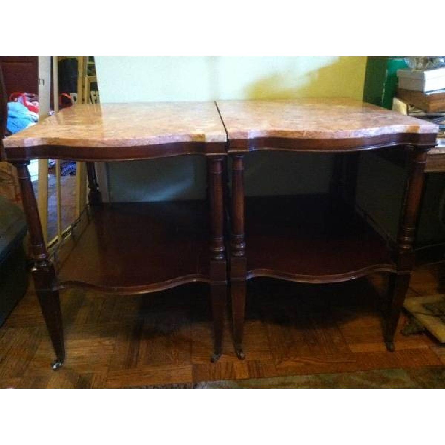 Antique Cherrywood & Marble Top End Tables - AptDeco