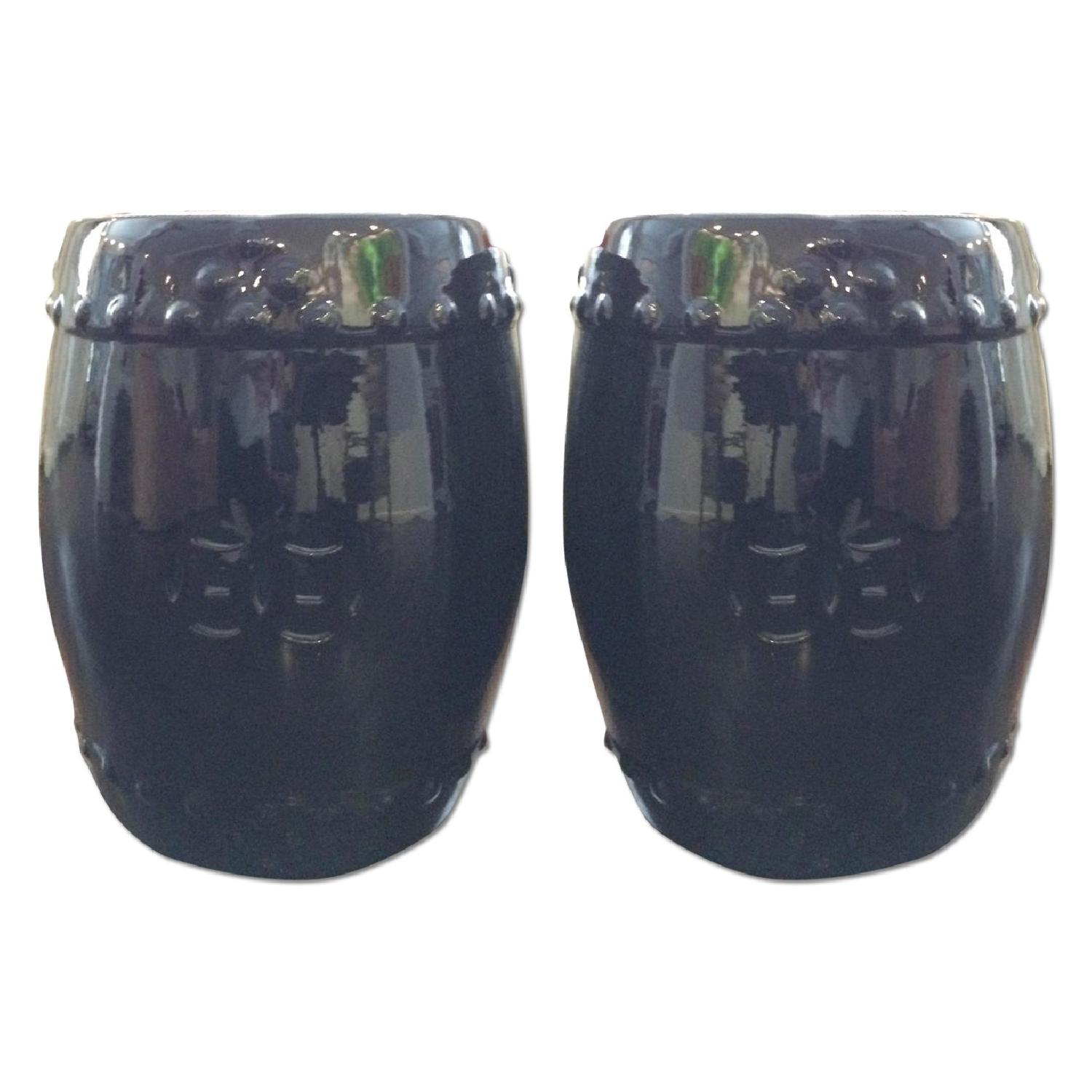 Glazed Black Ceramic Stools - AptDeco
