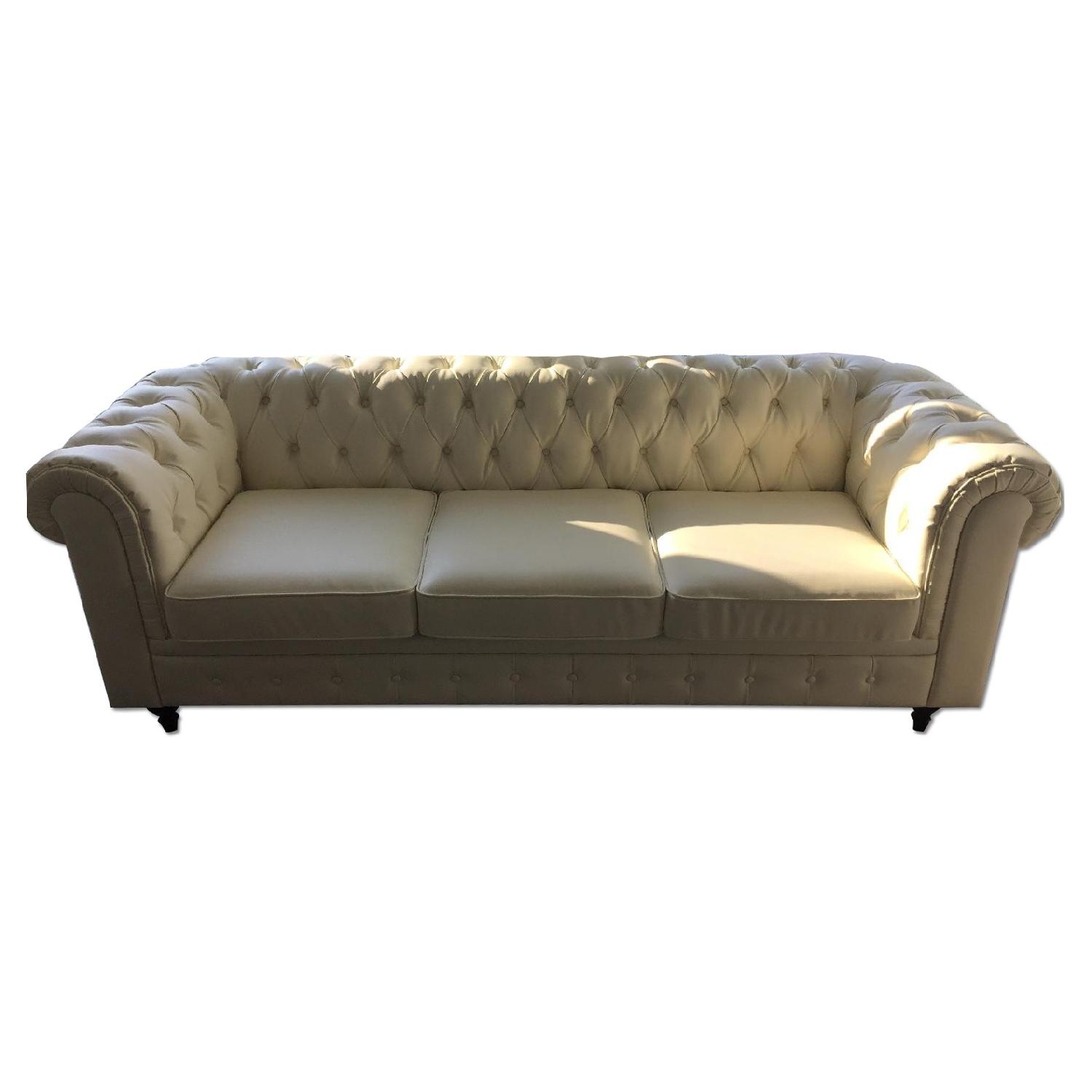 Joss & Main Ivory Leather Chesterfield Sofa - AptDeco