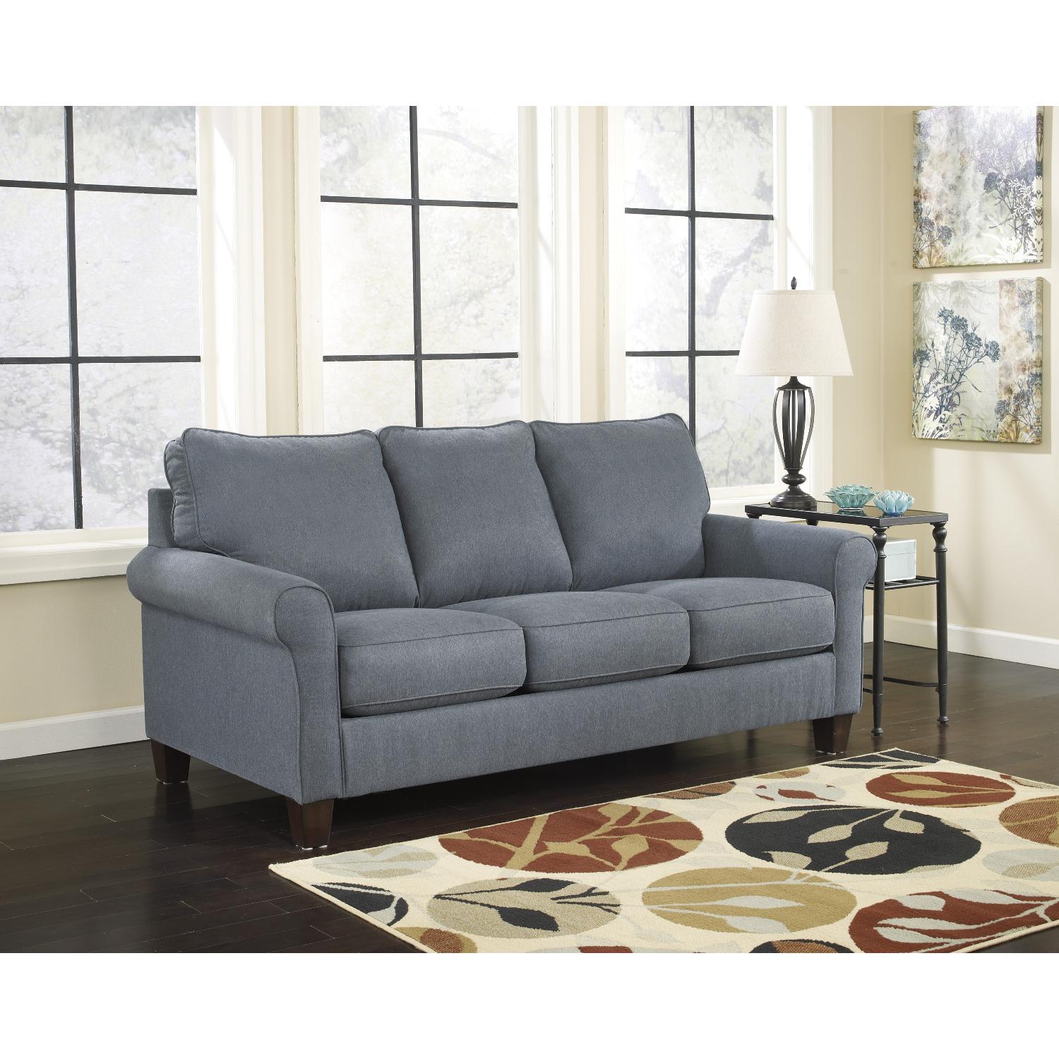 Ashley's Zeth Contemporary Full Sleeper Sofa in Denim Light Blue Fabric ...