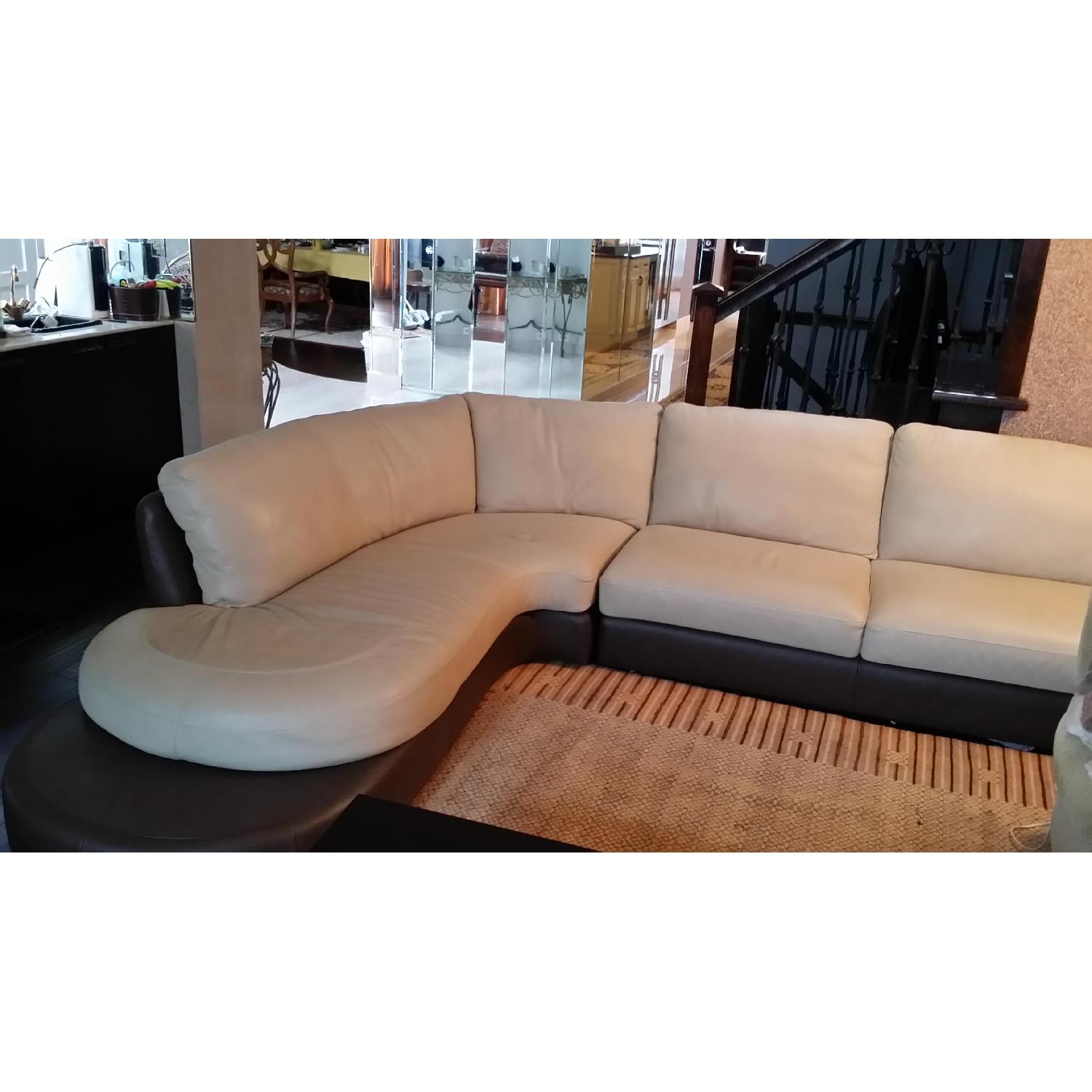 Natuzzi Italian Leather Beige & Chocolate Sectional - AptDeco