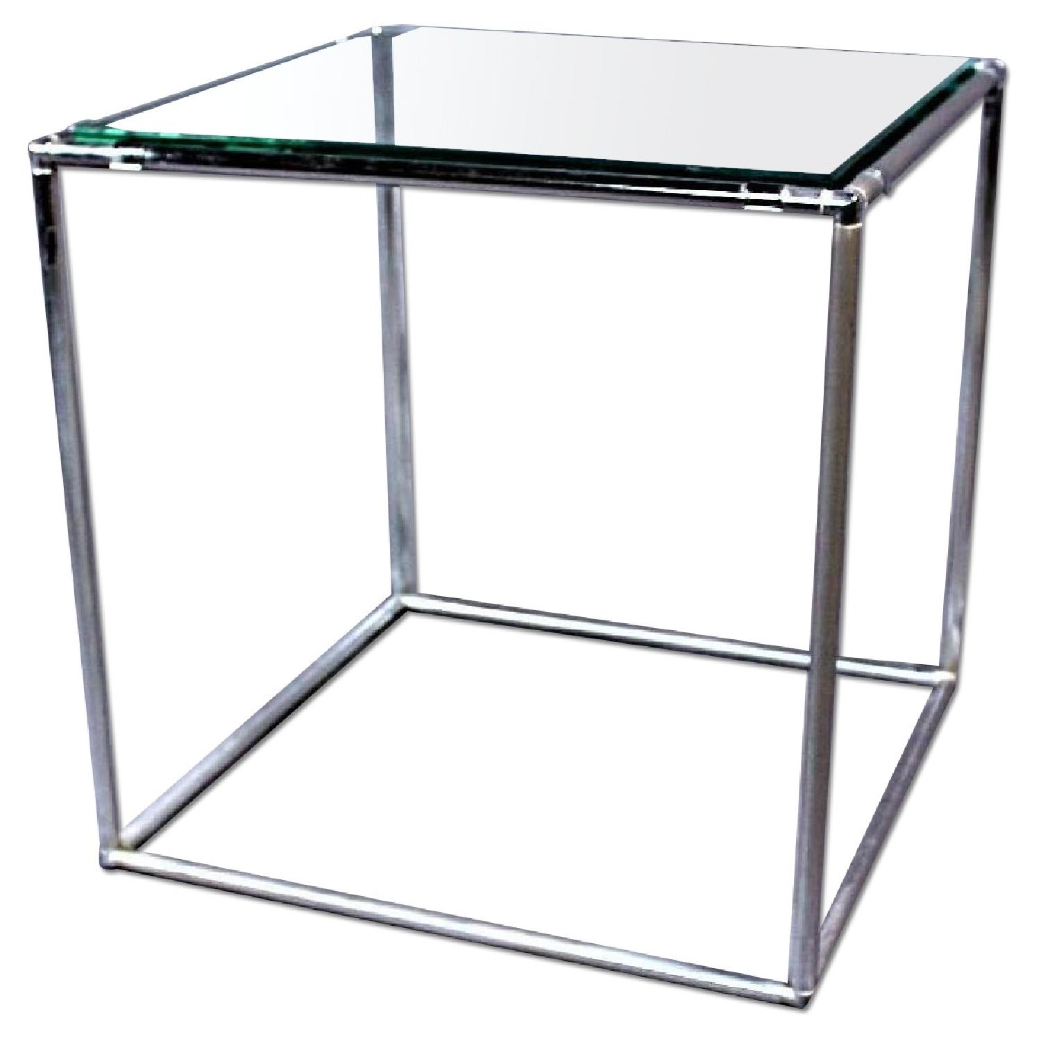 Glass Top Mid Century Modern Chrome End/Side Table - AptDeco