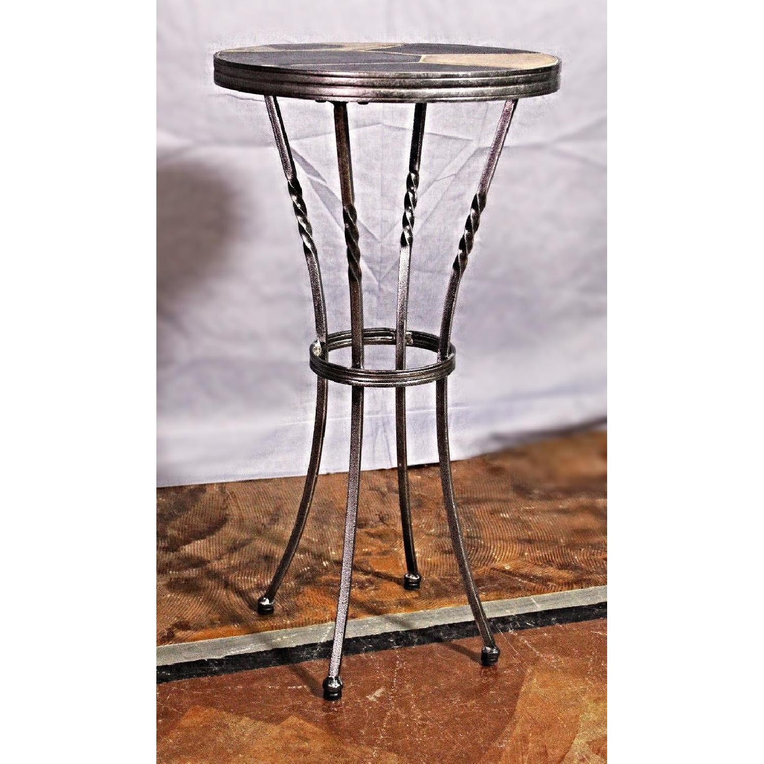 Mid Century Modern Slate Top Metal Base Side/End Table - AptDeco