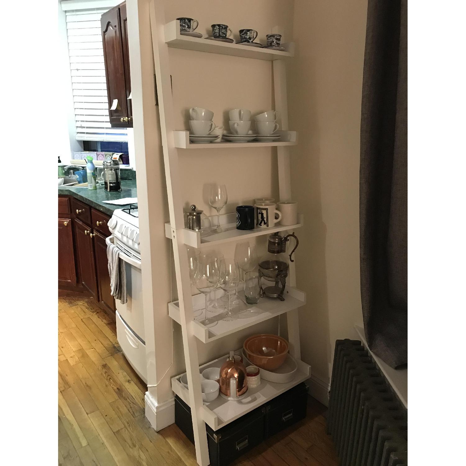 Container Store Linea White Leaning Bookshelf - AptDeco