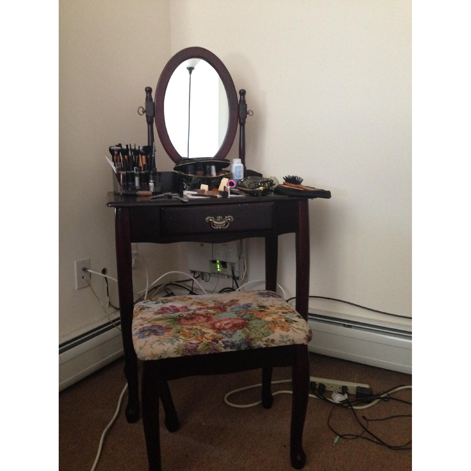 Chestnut Brown Vanity Table and Stool - AptDeco