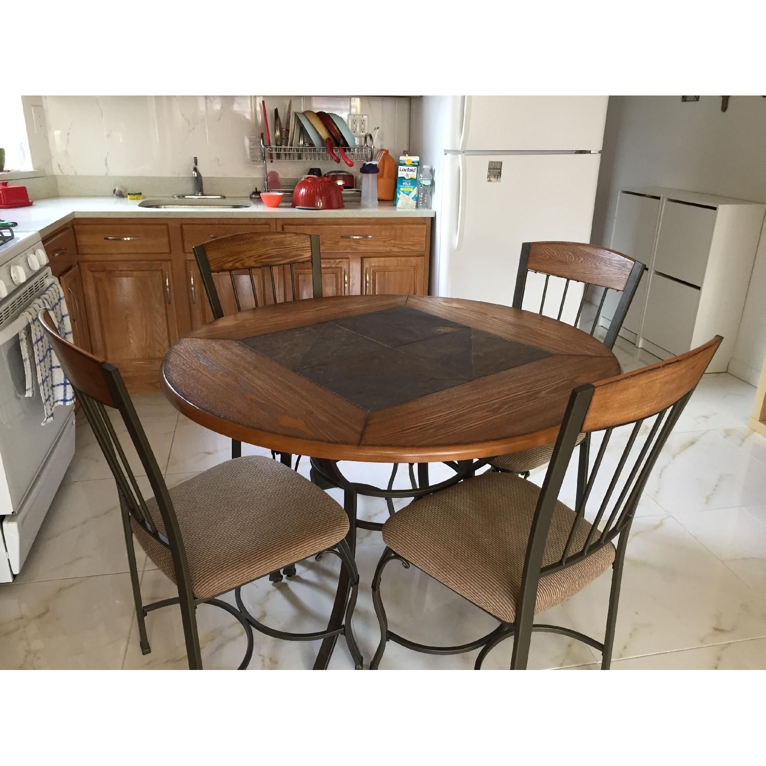 Solid Wood & Iron Kitchen Table w/ 4 Chairs - AptDeco