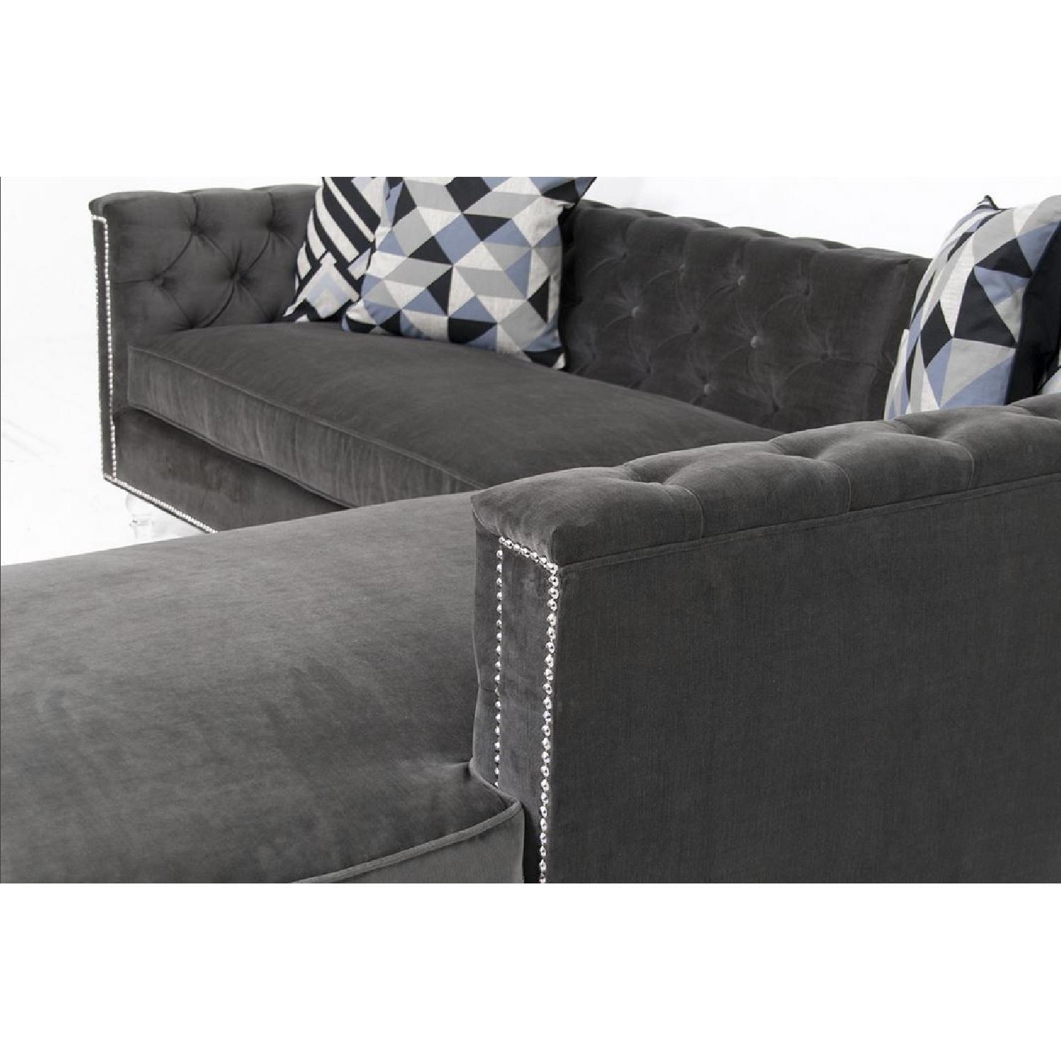 Modshop Tufted Dark Grey Velvet Sectional Sofa w/ Lucite Legs - AptDeco