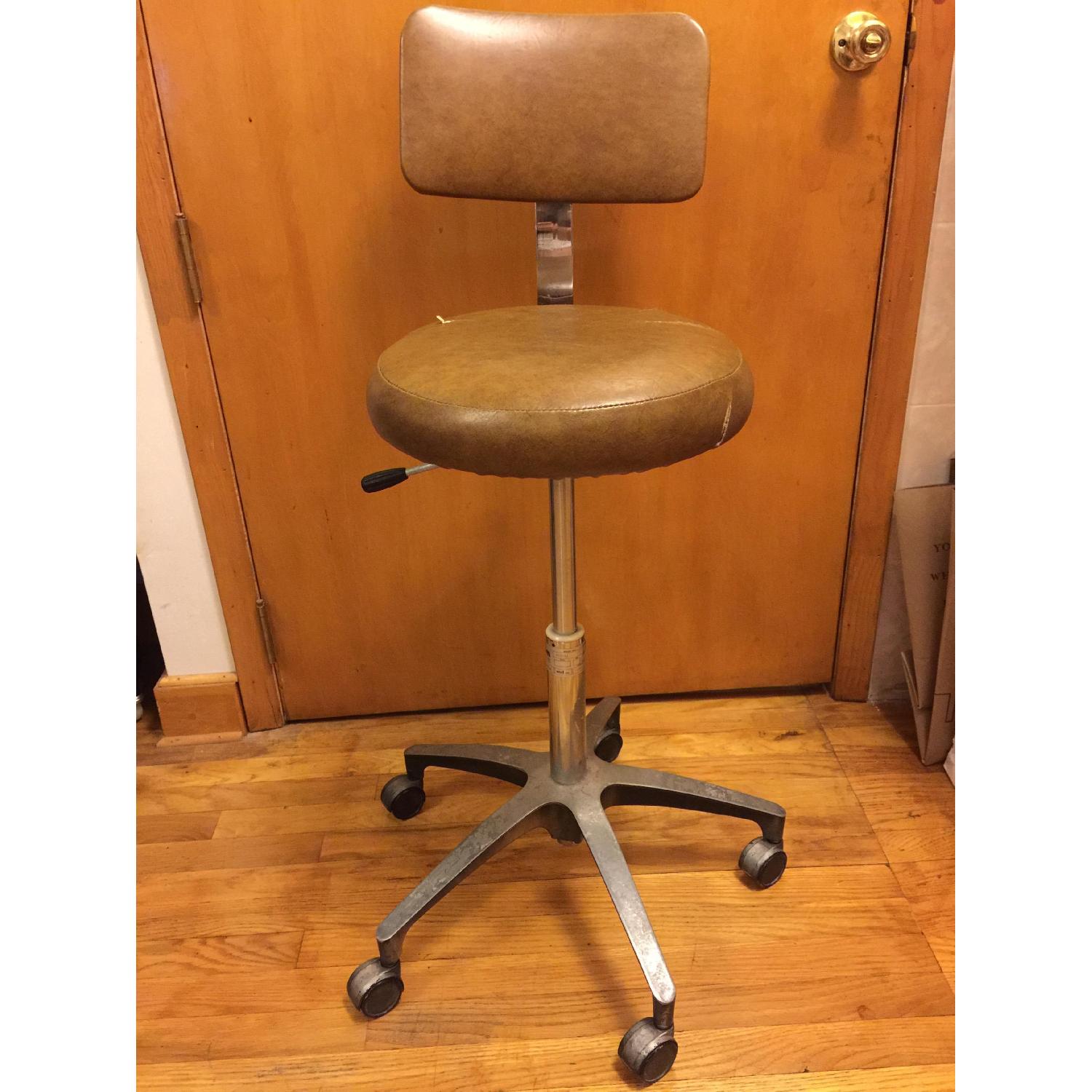 PDM Brown Leather Stool Chair - AptDeco