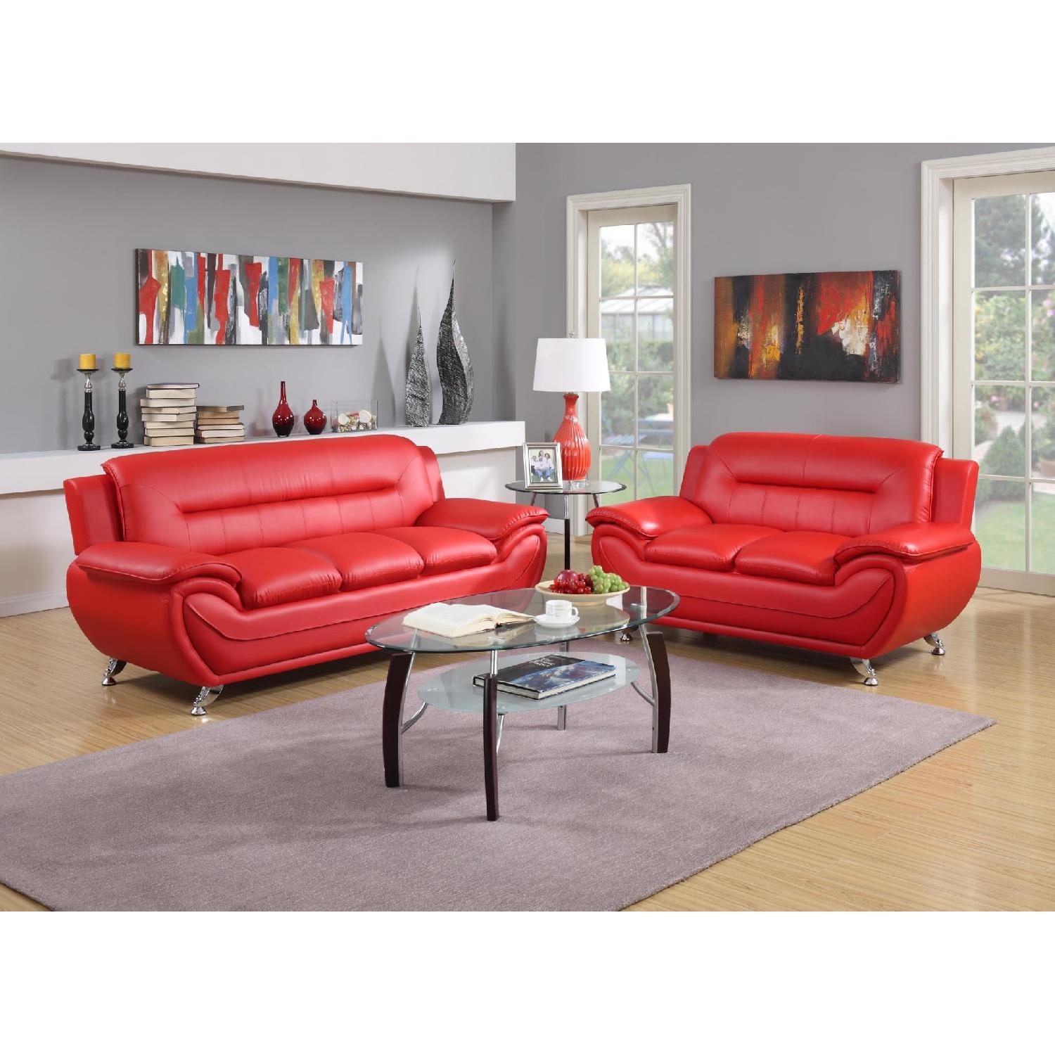 Global Trading Red Leather Sofa - AptDeco