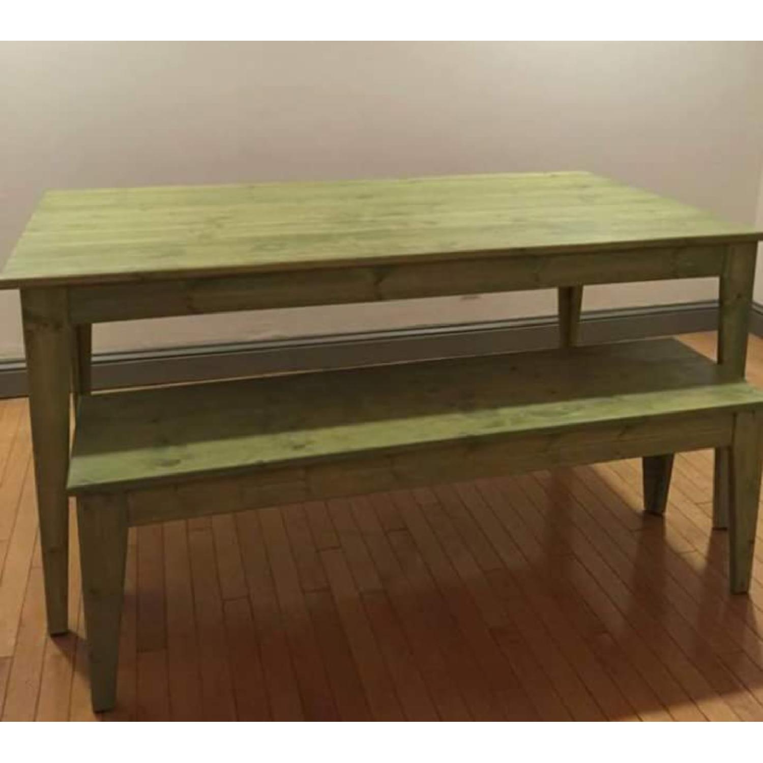 Ikea Hand Stained Dining Table w/ 1 Bench + 3 Chairs - AptDeco