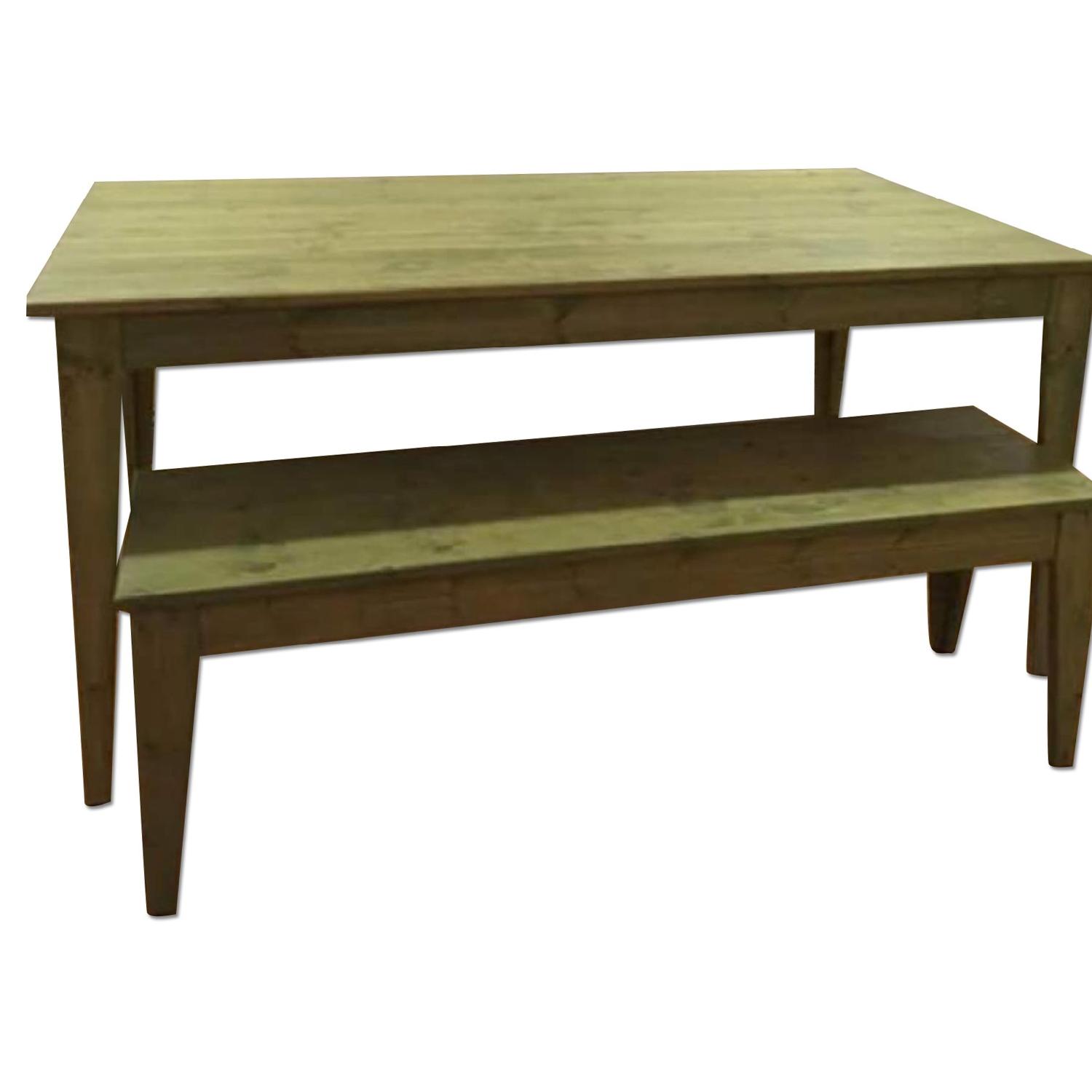 Ikea Hand Stained Dining Table w/ 1 Bench + 3 Chairs - AptDeco