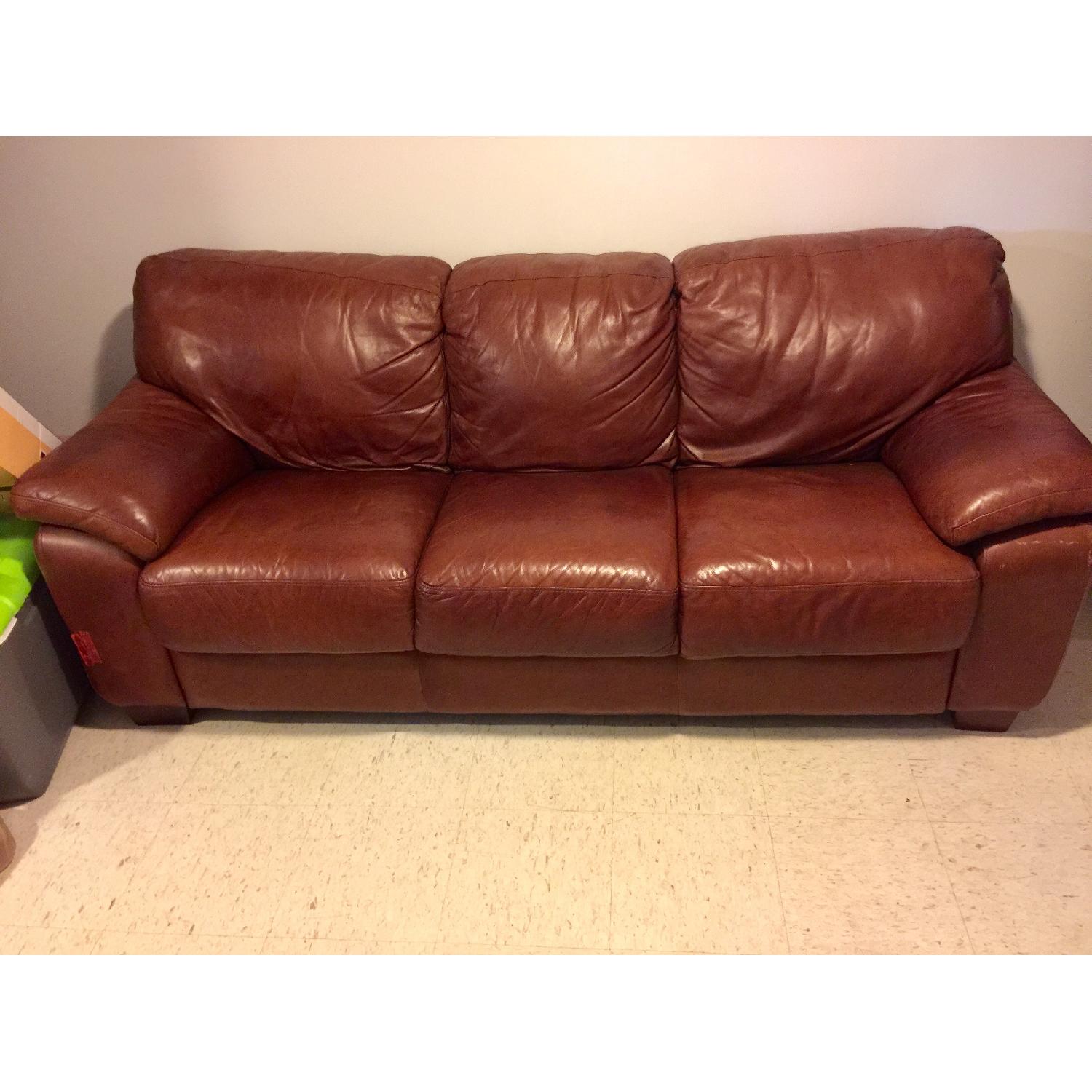 Maroon Leather Sofa - AptDeco