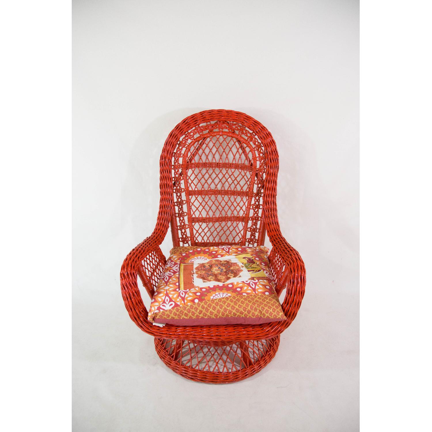 Red Wicker Rocker/Swivel Chair - AptDeco