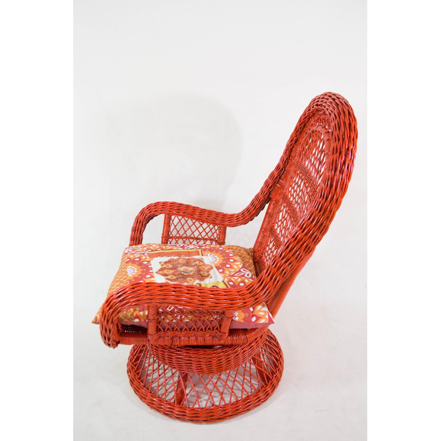 Red Wicker Rocker/Swivel Chair - AptDeco