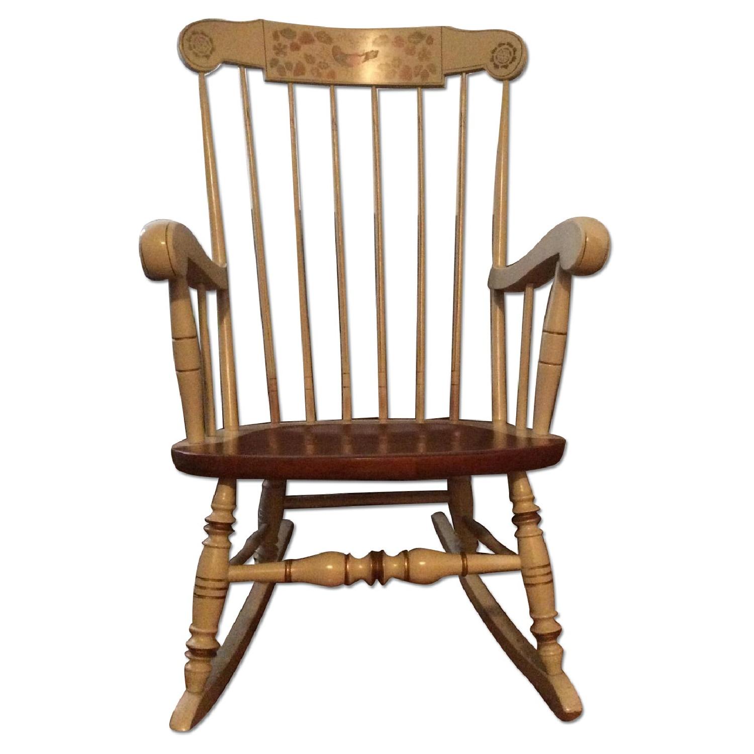 Ethan Allen Beige Windsor Wood Rocking Chair - AptDeco