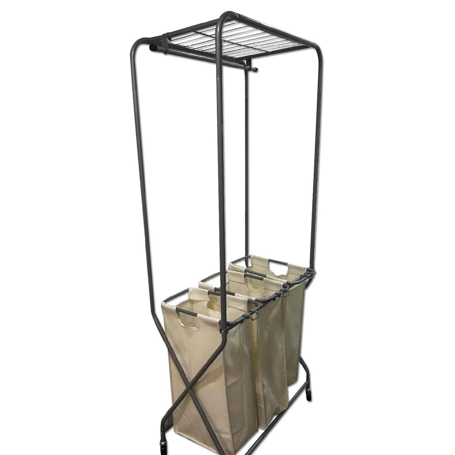 Gray Steel Clothes Rack w/ Hampers - AptDeco