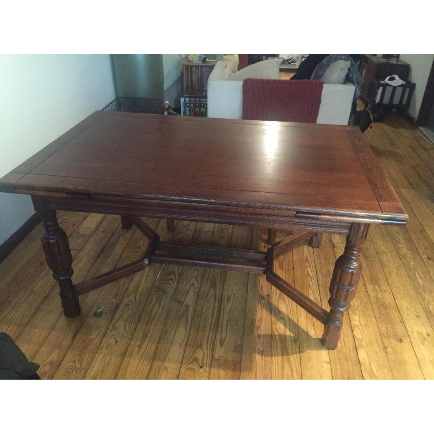 Antique Oak Dining Table with Leaves - AptDeco