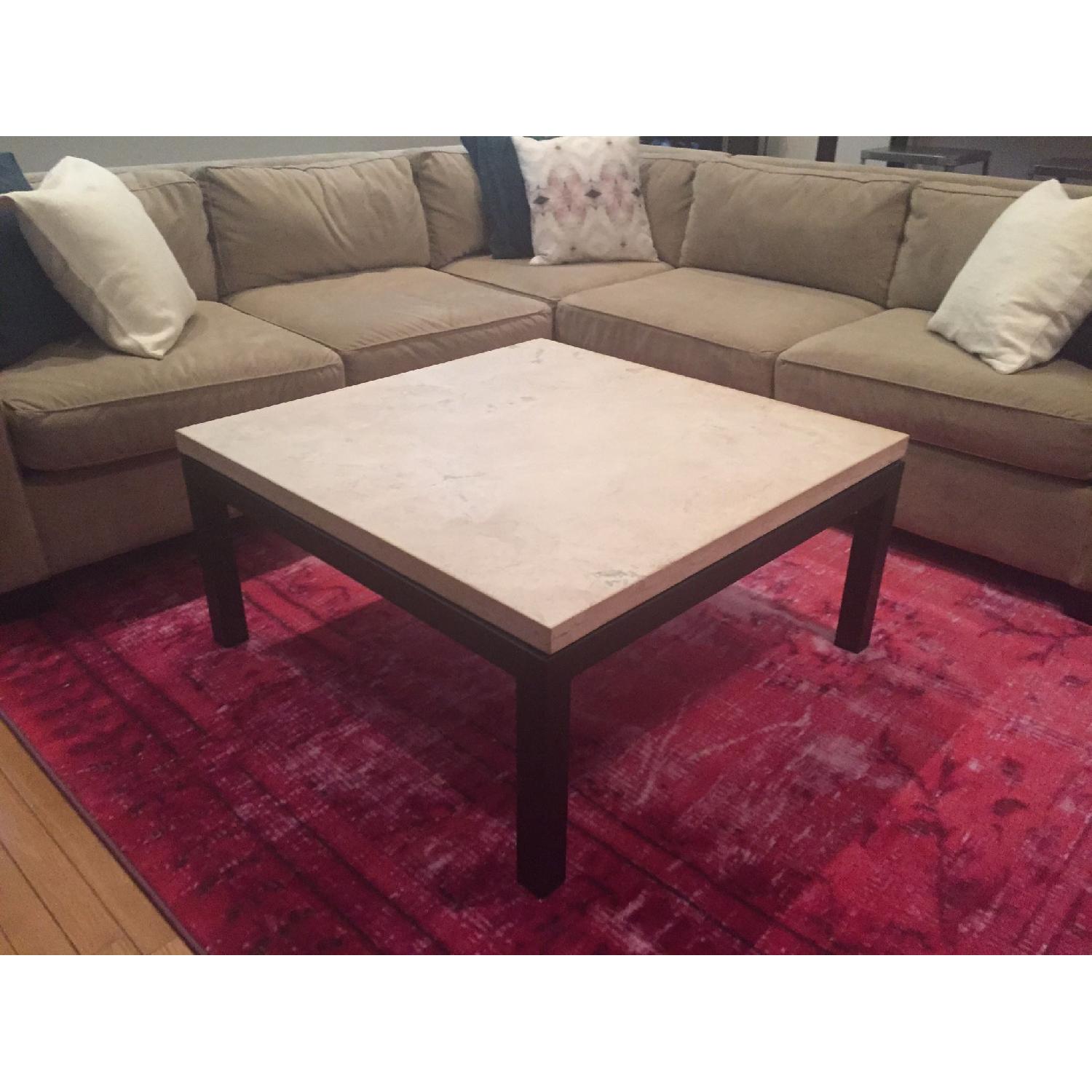 Crate & Barrel Parsons Square Coffee Table with Travertine Top - AptDeco