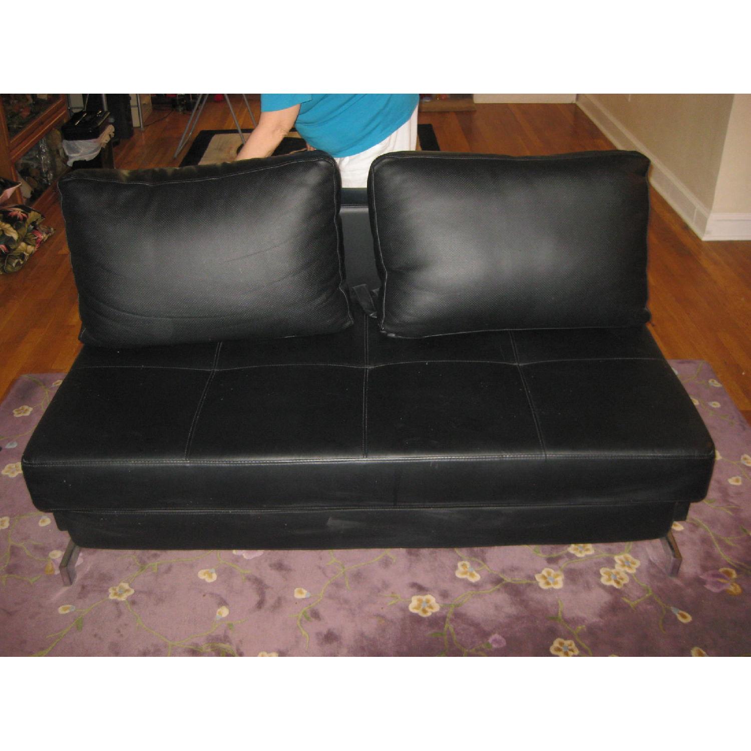 Black Leather Double Bed Sleeper Couch - AptDeco