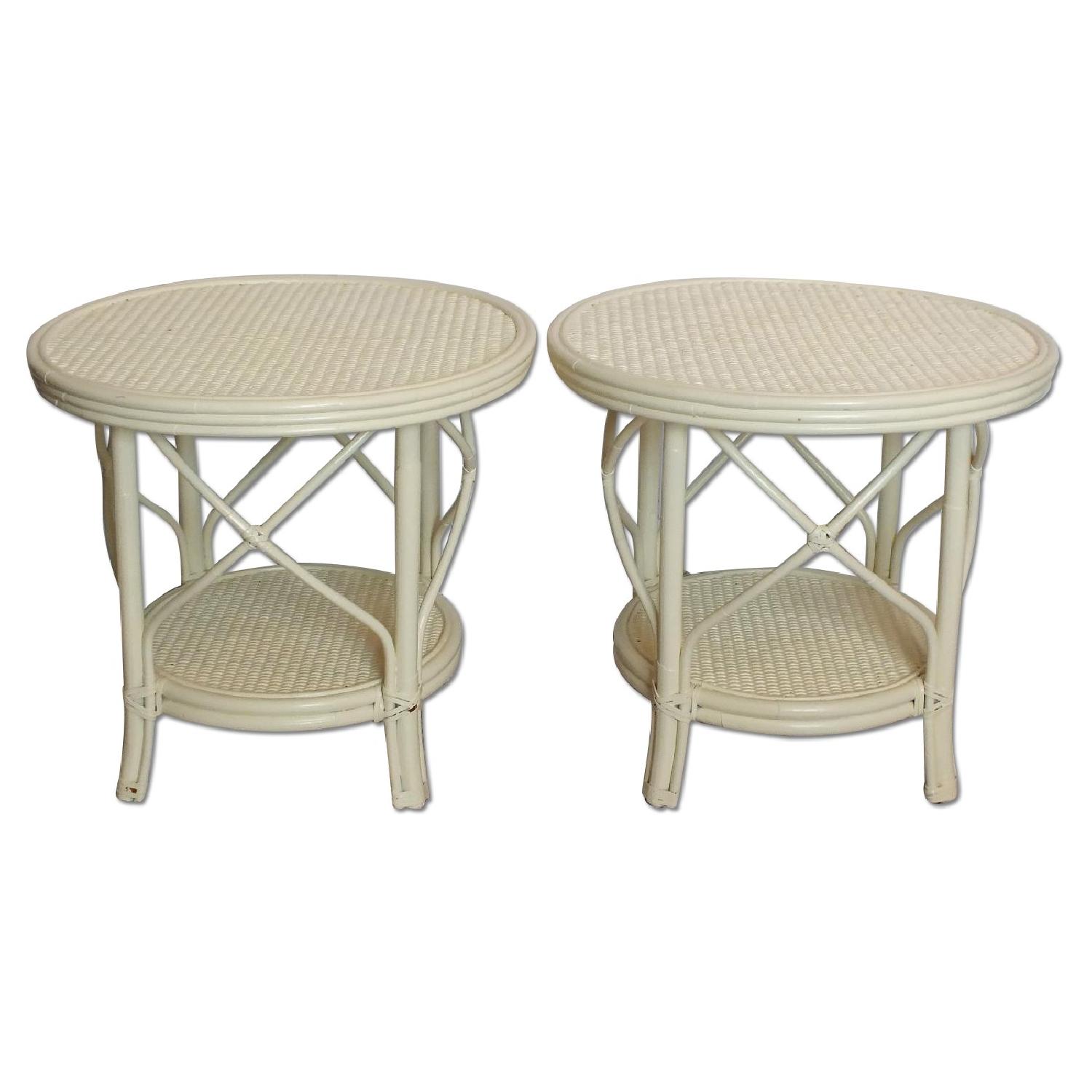 Vintage Painted Round Rattan Side/End Tables - AptDeco