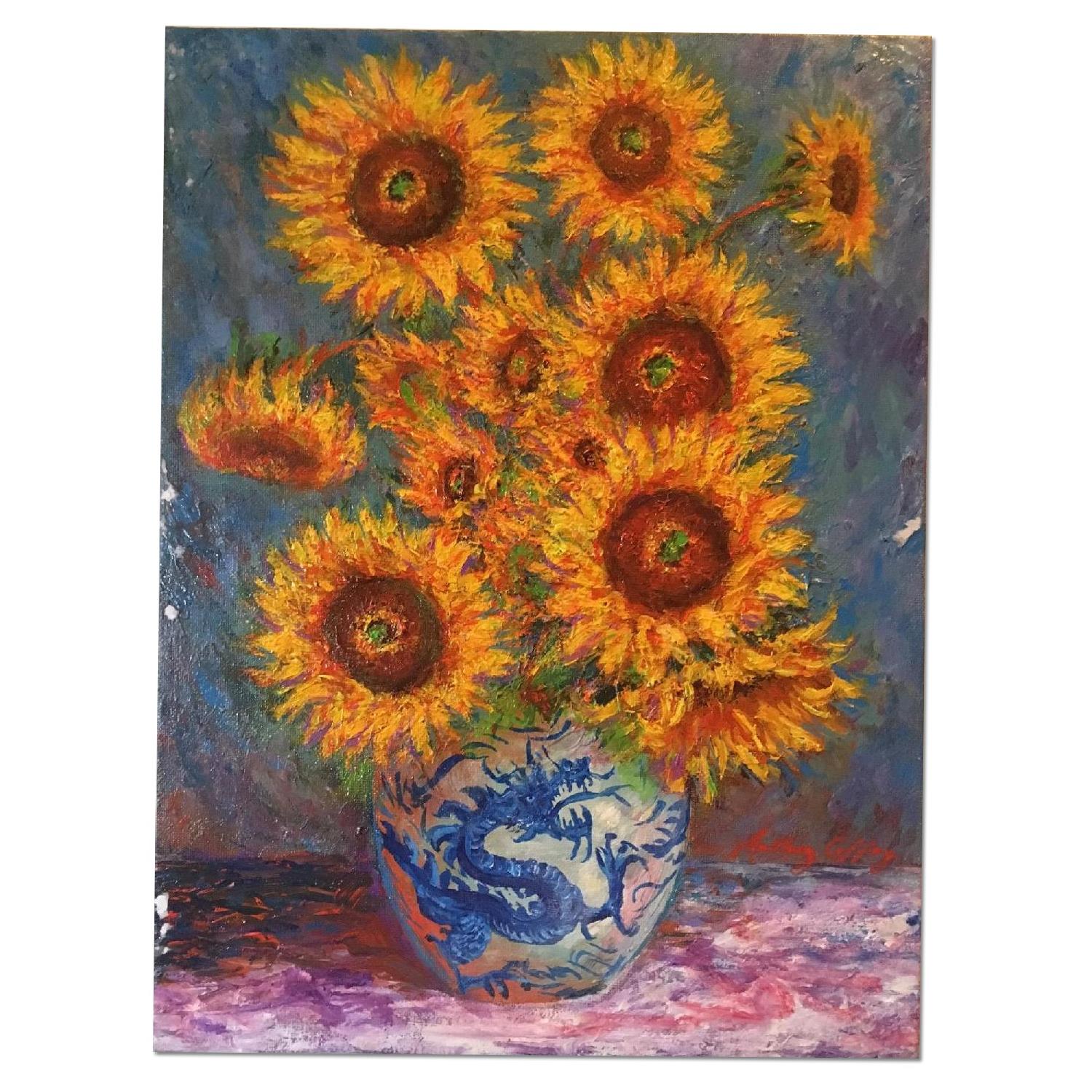 Anthony Coffey - Sunflowers Oil on Canvas - AptDeco