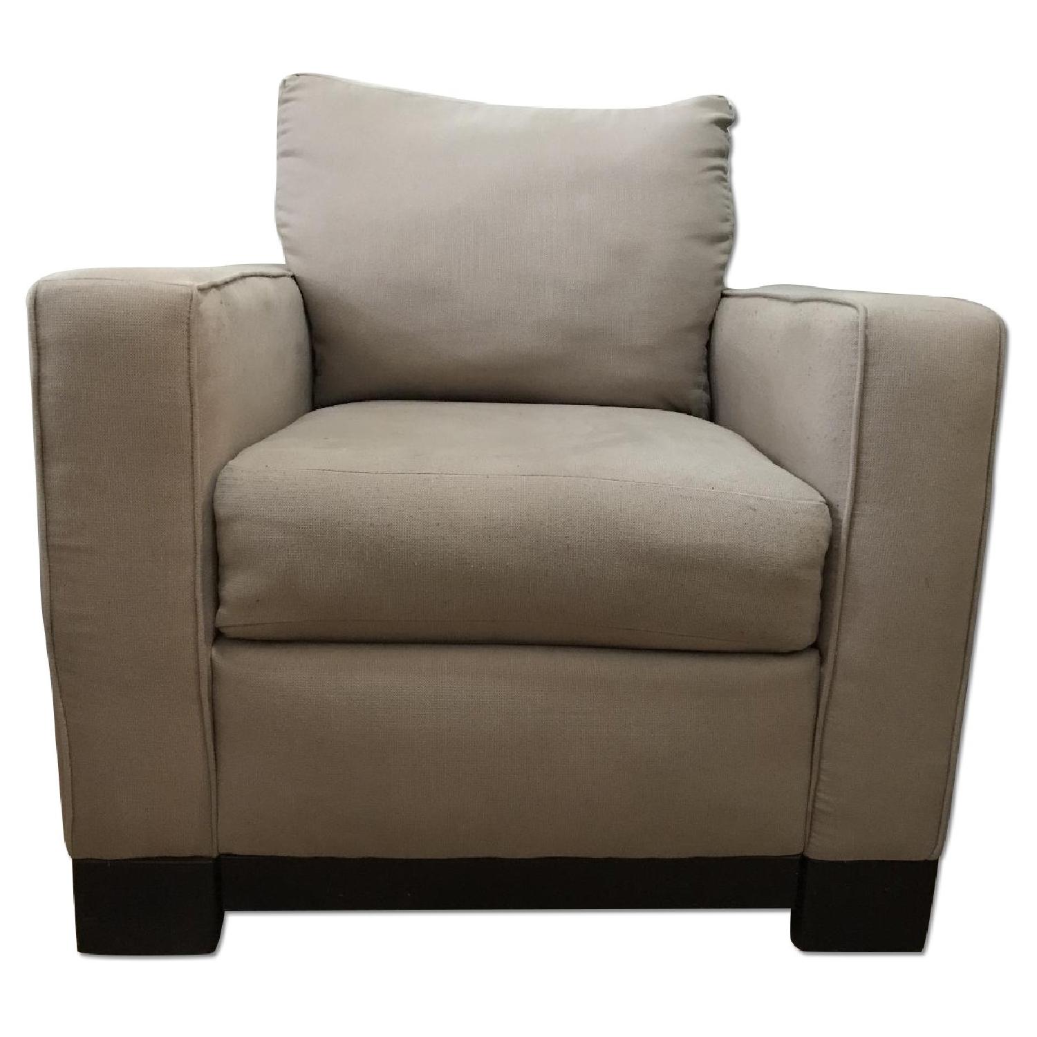 Beige Overstuffed Arm Chair - AptDeco