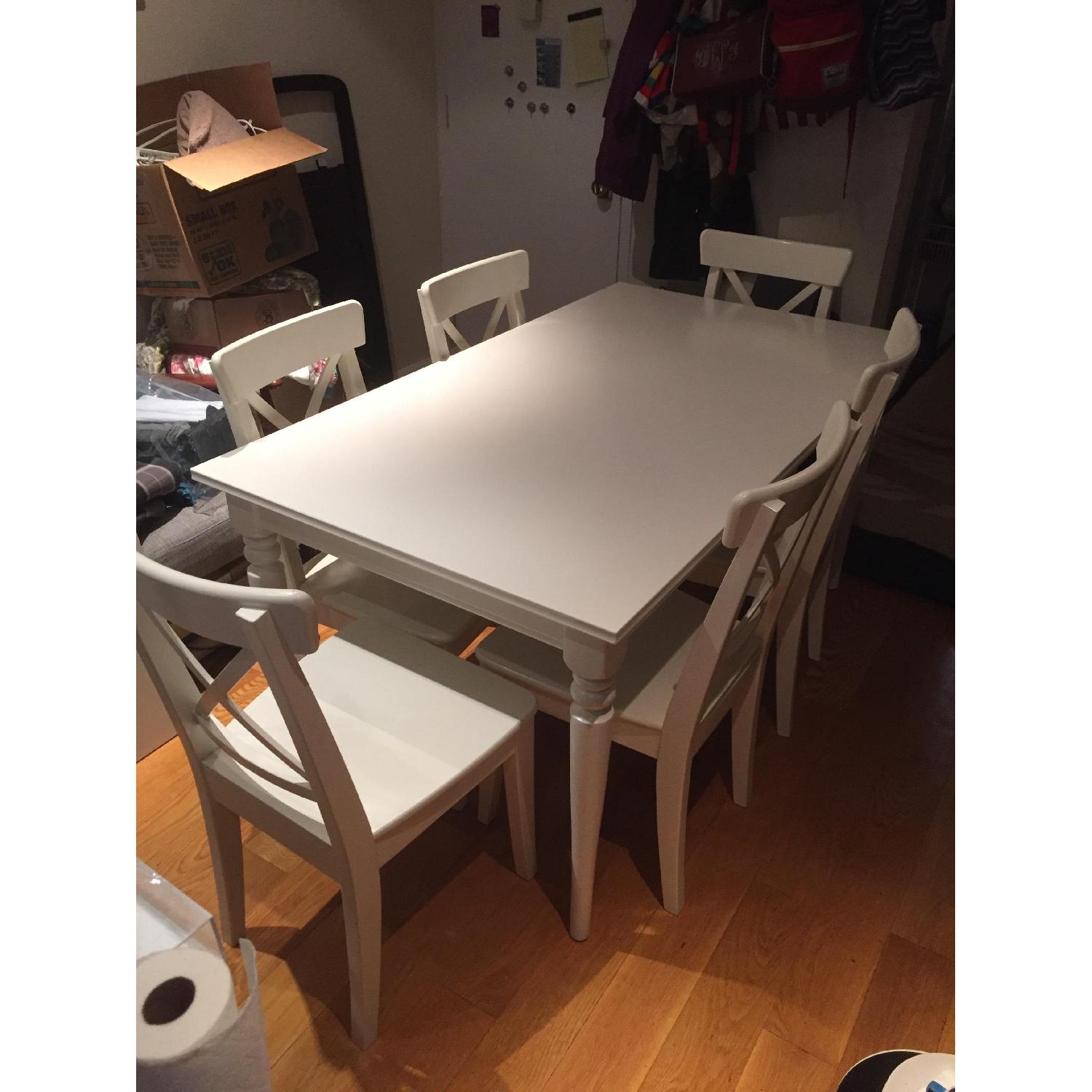 Ikea Ingatorp Extendable Dining Table w/ 6 Ingolf Chairs - AptDeco