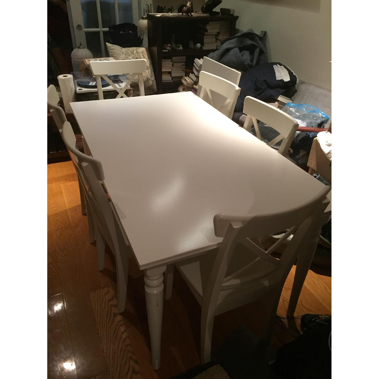 Ikea Ingatorp Extendable Dining Table w/ 6 Ingolf Chairs - AptDeco