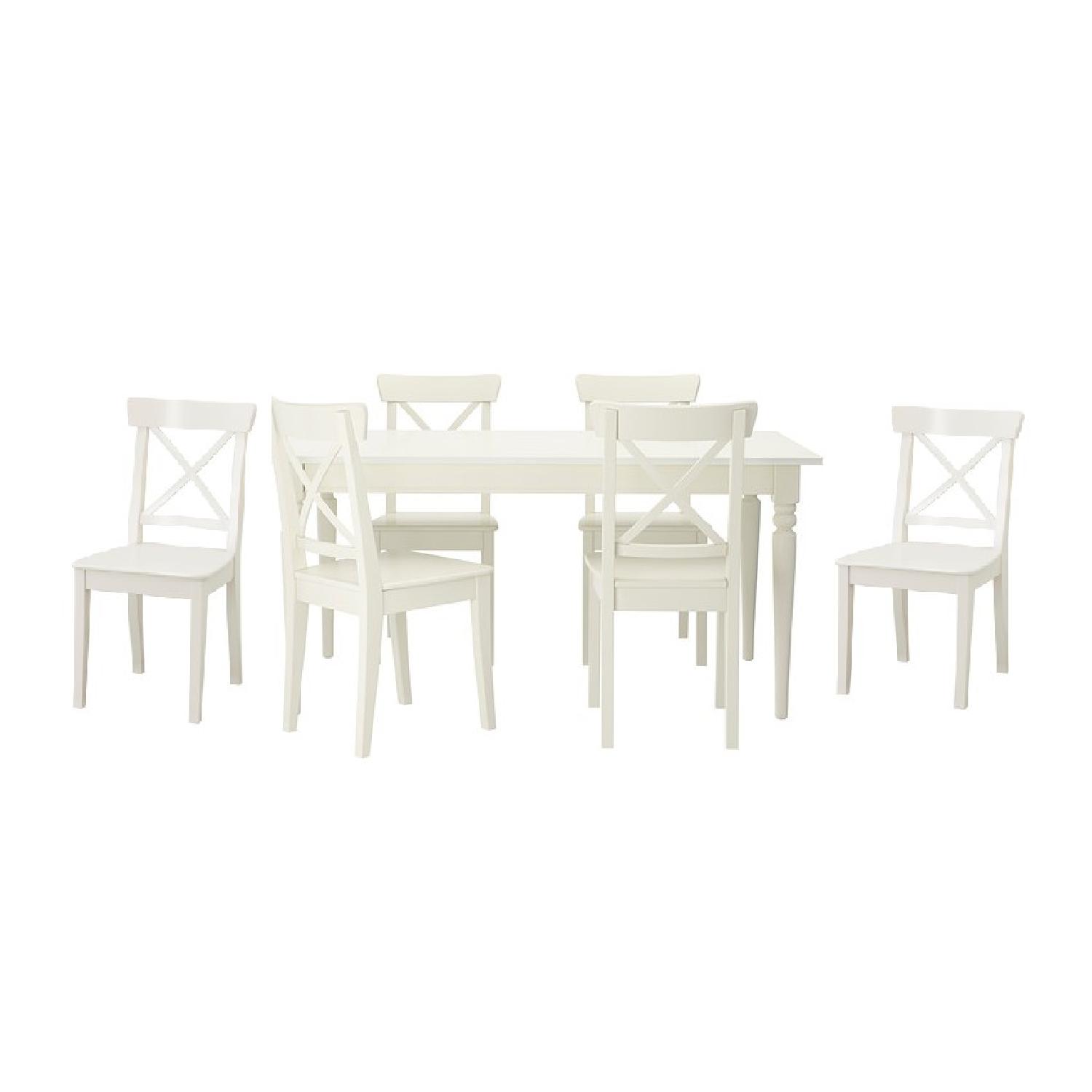 Ikea Ingatorp Extendable Dining Table w/ 6 Ingolf Chairs - AptDeco