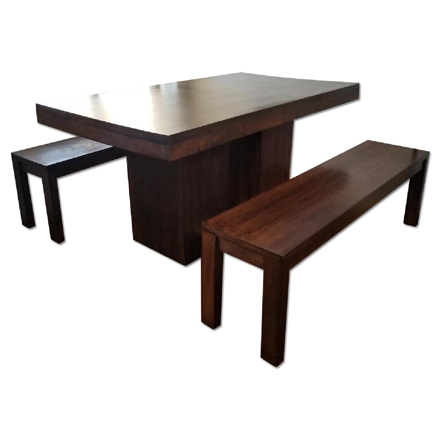 Custom-Made Dark Wood Dining Table w/ 2 Benches - AptDeco