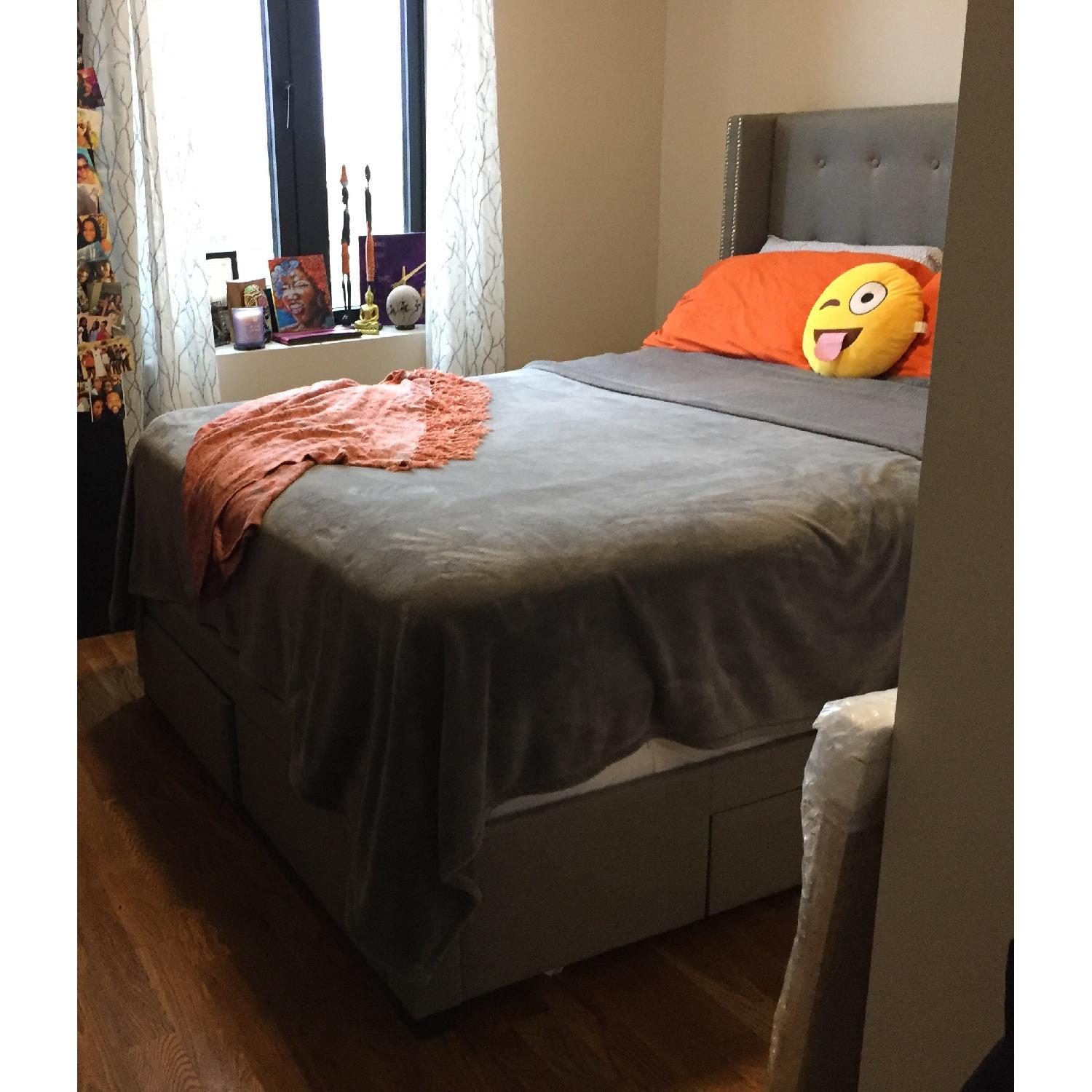 Wayfair Grey Upholstered Storage Panel Queen Size Bed - AptDeco