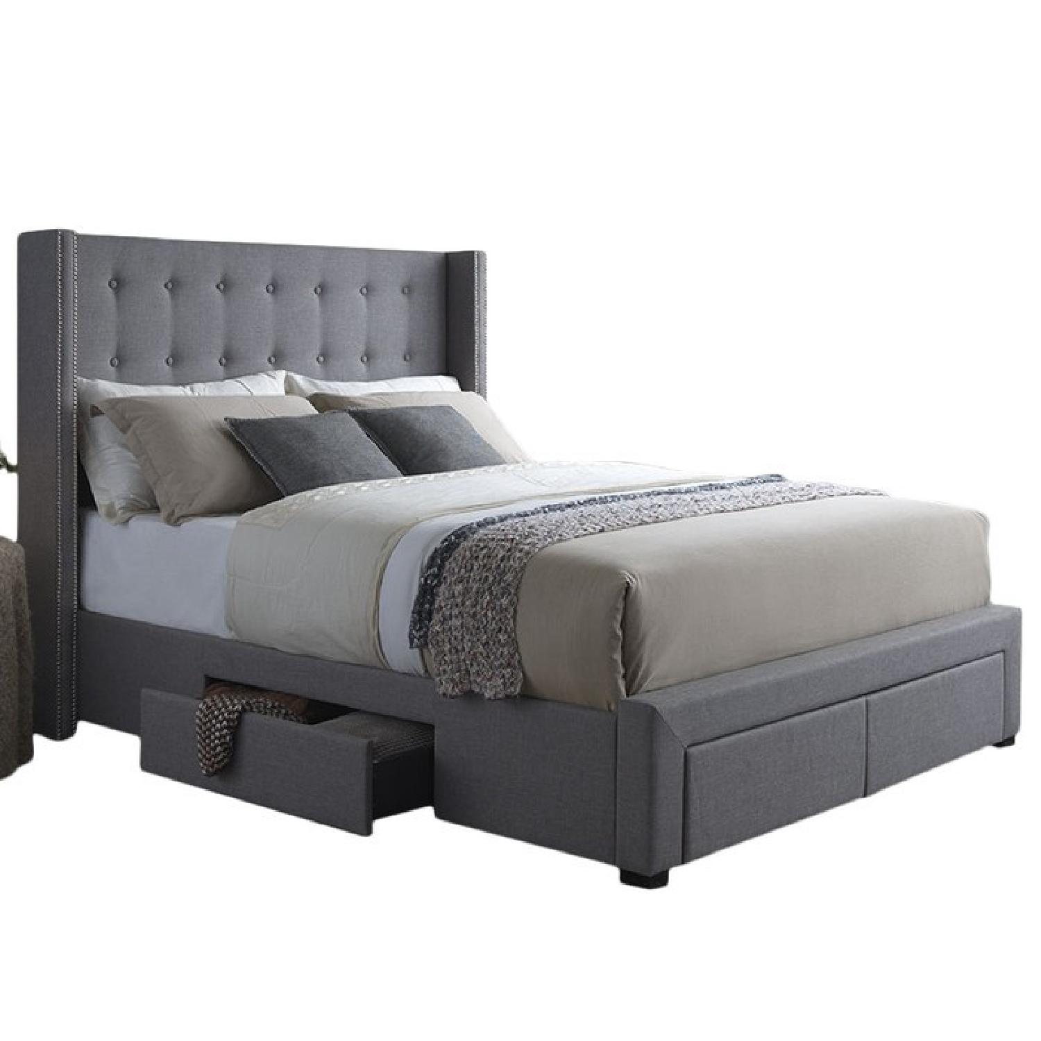 Wayfair Grey Upholstered Storage Panel Queen Size Bed - AptDeco