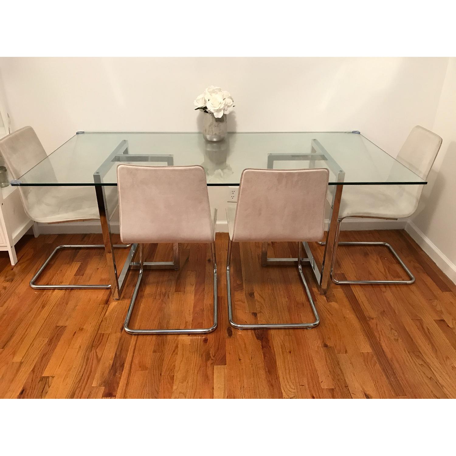 CB2 Glass Dining Table w/ 4 Chairs - AptDeco