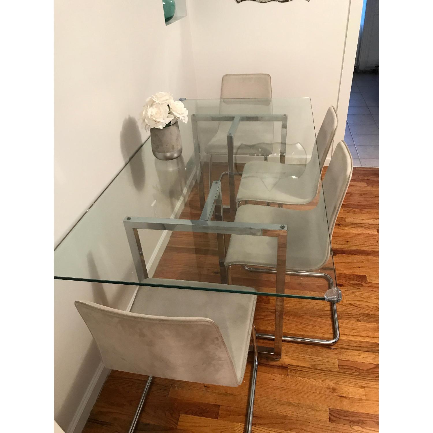 CB2 Glass Dining Table w/ 4 Chairs - AptDeco