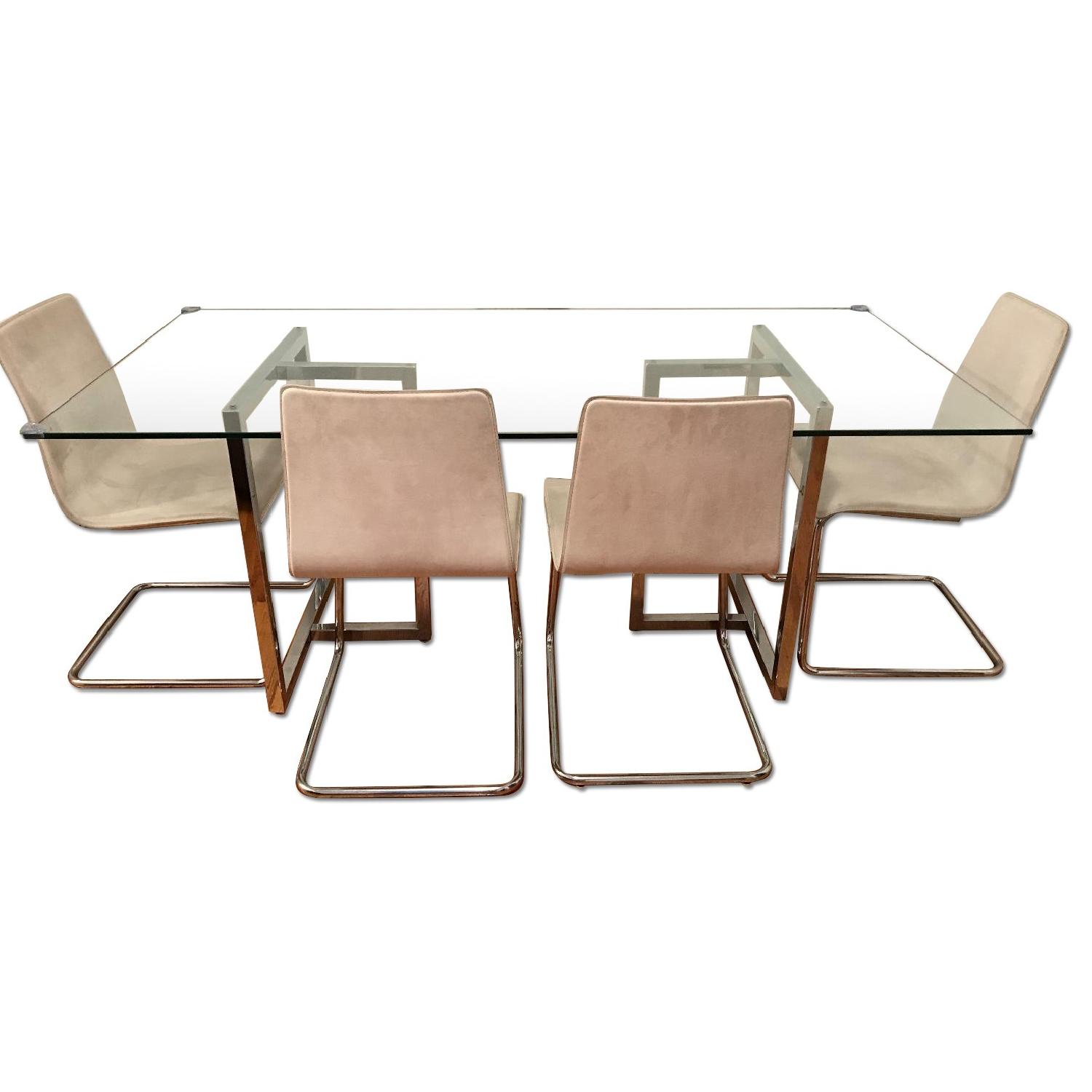 CB2 Glass Dining Table w/ 4 Chairs - AptDeco