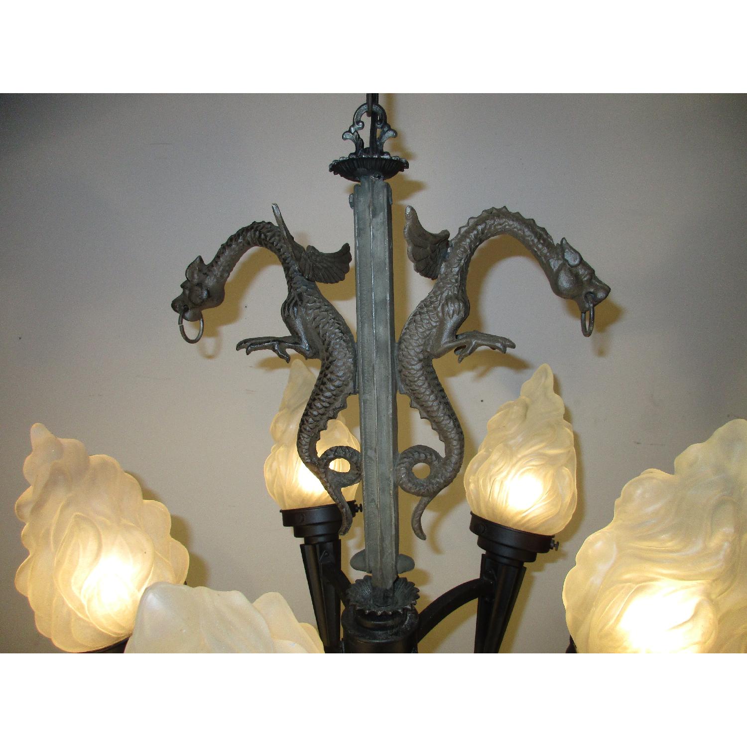 Vintage Dragon Gargoyle Five Light Flame Glass Chandelier Light Fixture ...