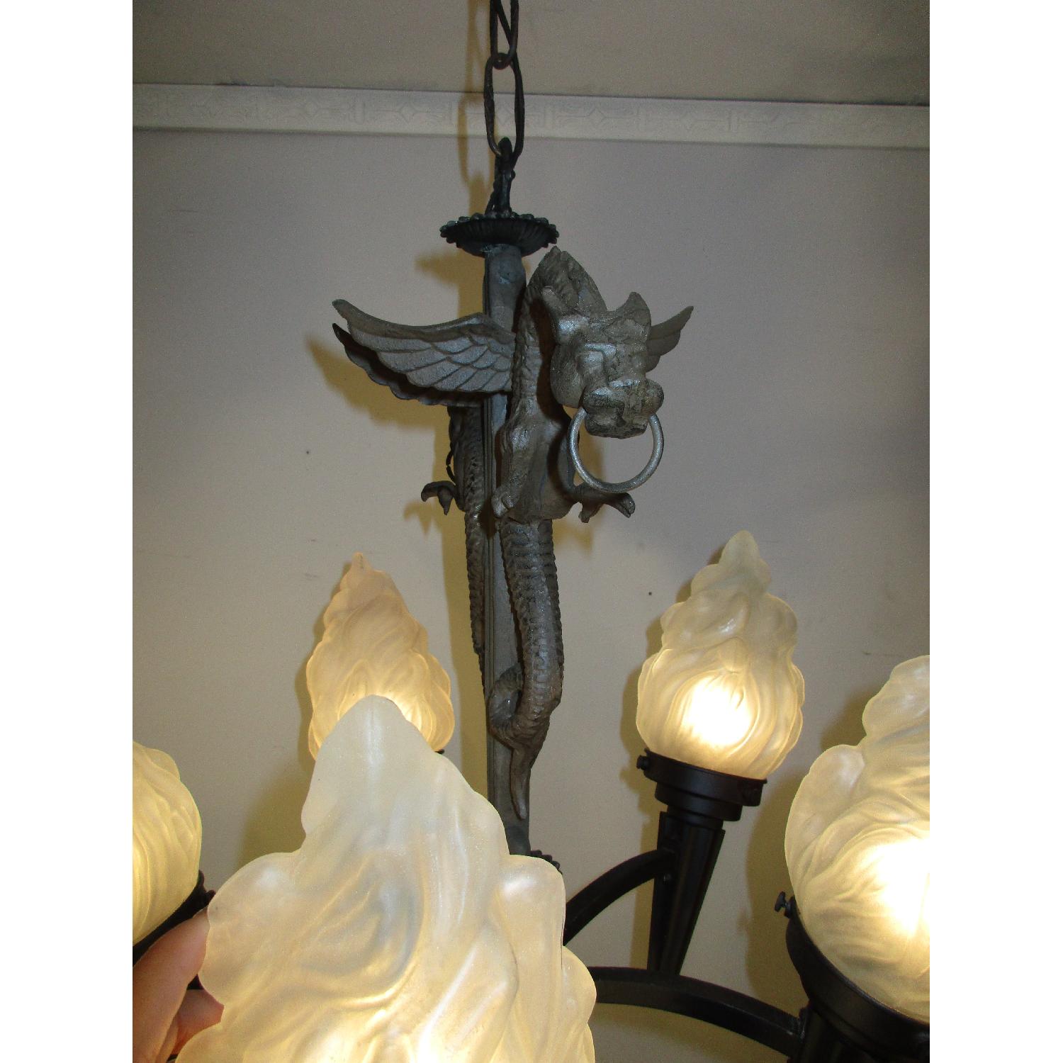 Vintage Dragon Gargoyle Five Light Flame Glass Chandelier Light Fixture ...
